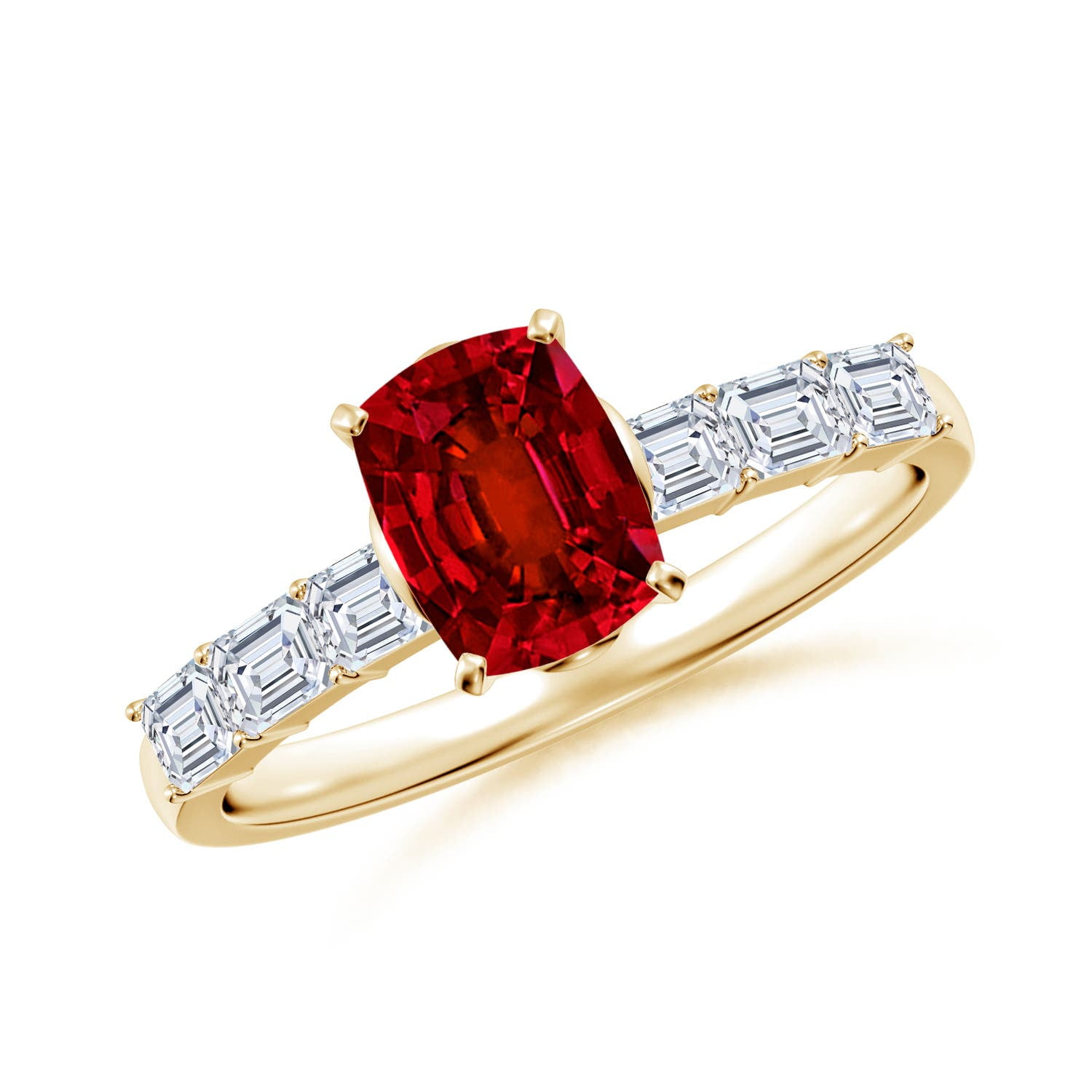 ANGARA Cushion Rectangular Lab Grown Ruby Engagement Ring with Diamond ...