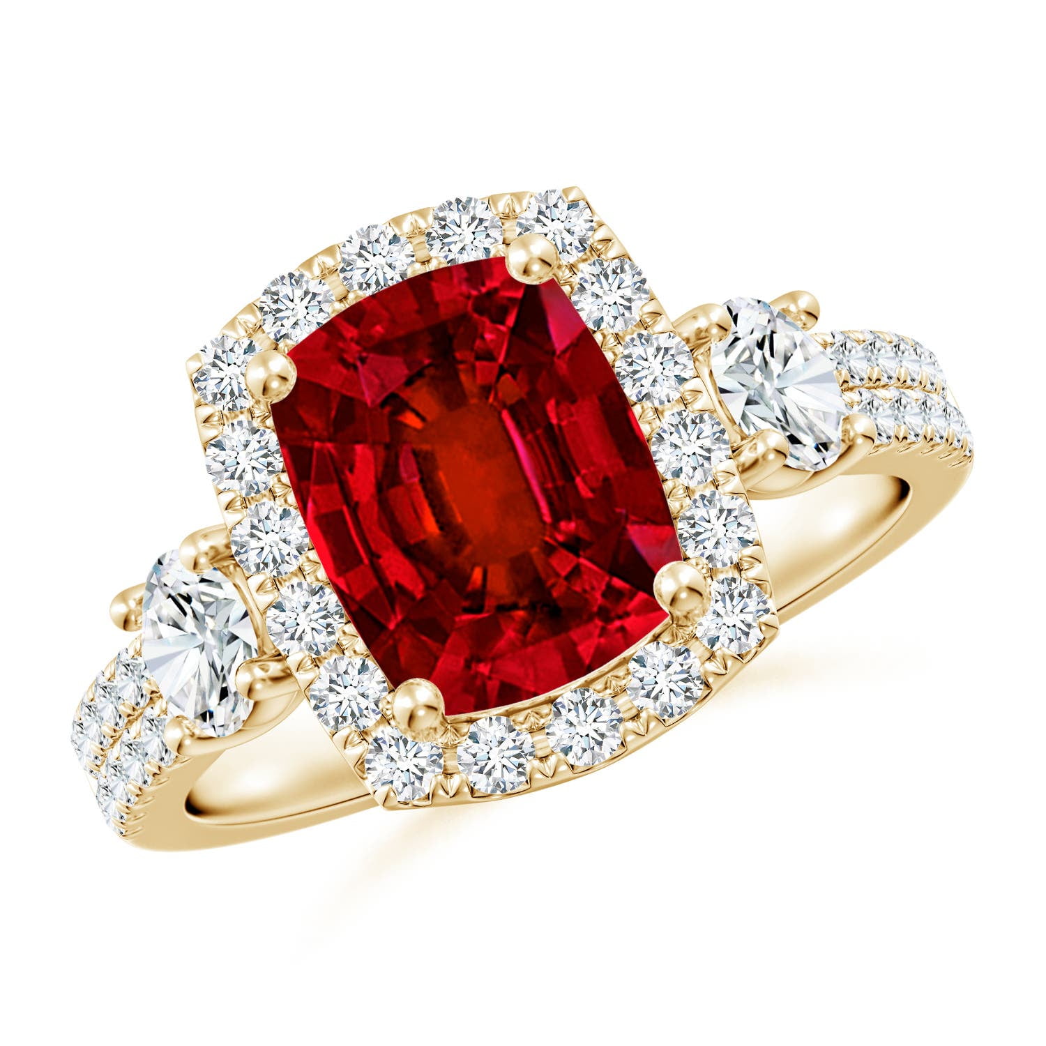 ANGARA Cushion Rectangular Lab Grown Ruby Halo Double Shank Engagement ...