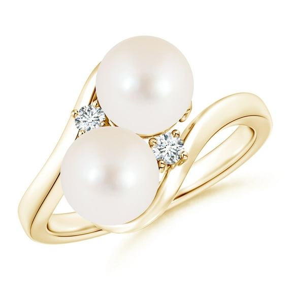 ANGARA Double Freshwater Cultured Pearl Ring with Diamond Accents in ...