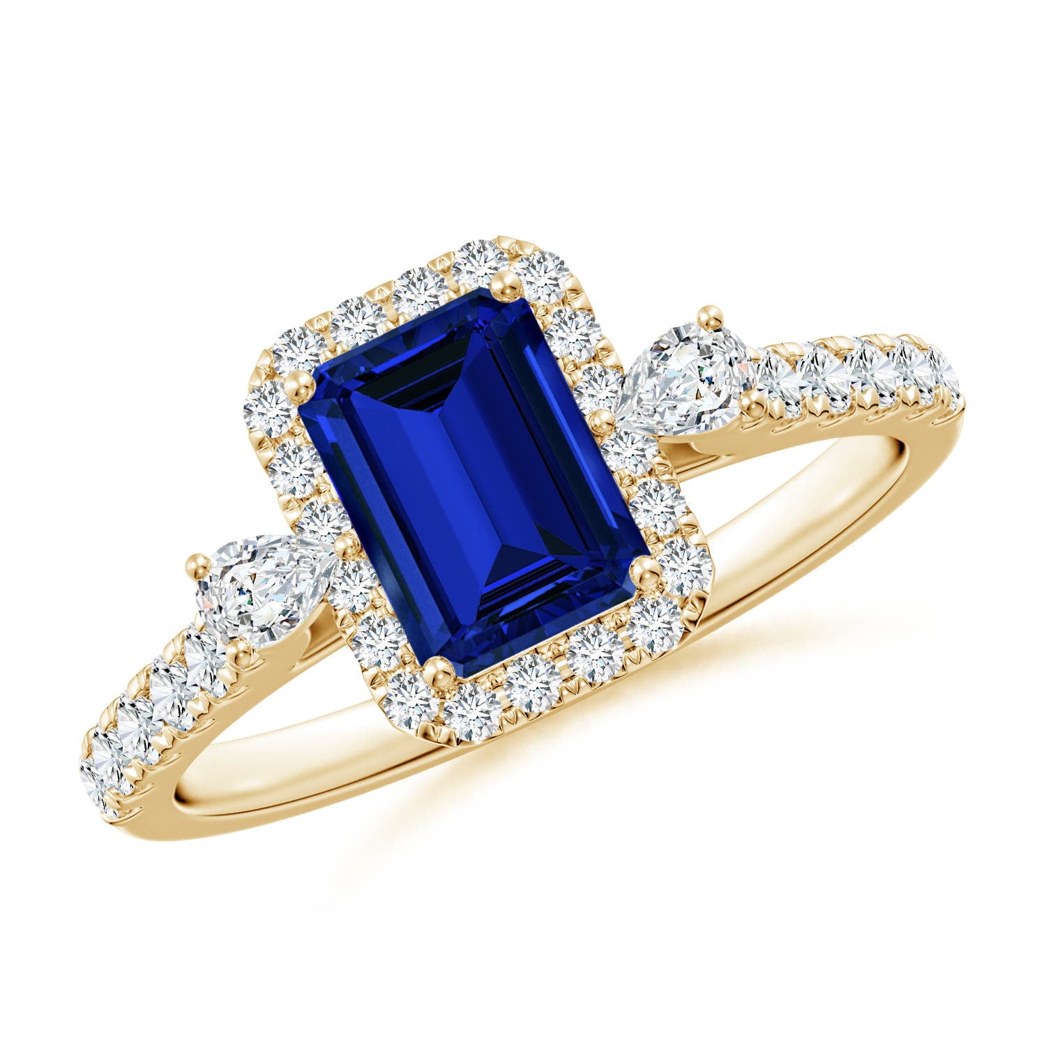ANGARA Lab Grown 1.05 Ct Blue Sapphire Halo Engagement Ring in 14K Yellow Gold for Women (Size ...