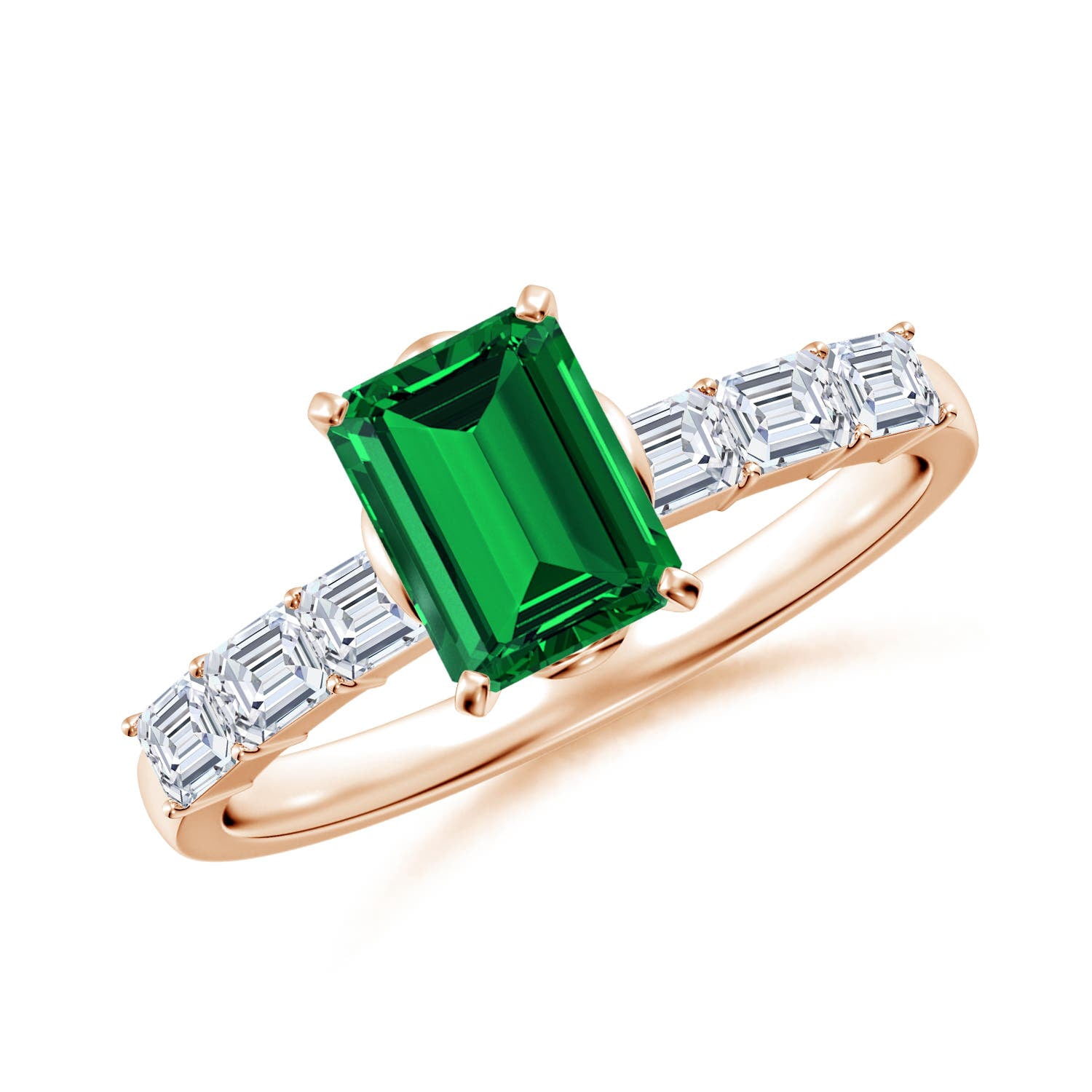 ANGARA Emerald-Cut Lab Grown 1 Ct Emerald Engagement Ring with Diamond ...