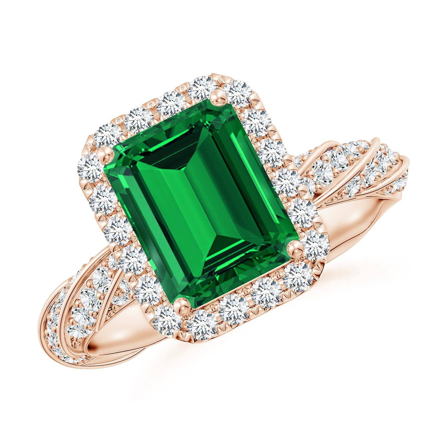 ANGARA Lab Grown 2.25 Ct Emerald Halo Twisted Rope Shank Engagement ...