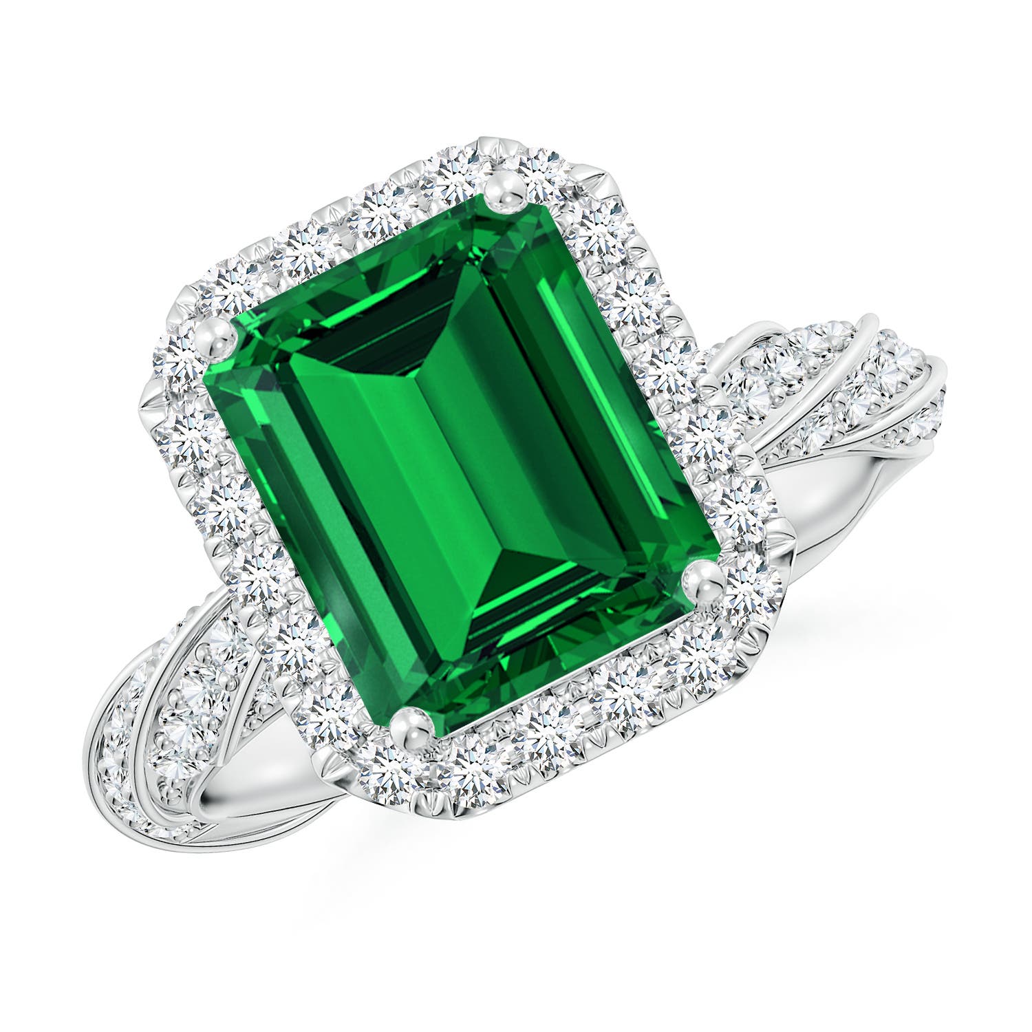 ANGARA Lab Grown 2.85 Ct Emerald Halo Twisted Rope Shank Engagement ...