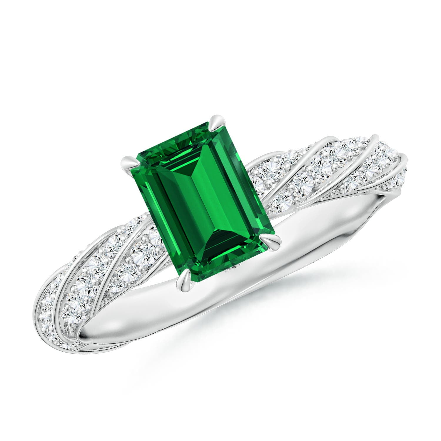 ANGARA Emerald-Cut Lab Grown 1 Ct Emerald Twisted Rope Shank Engagement ...