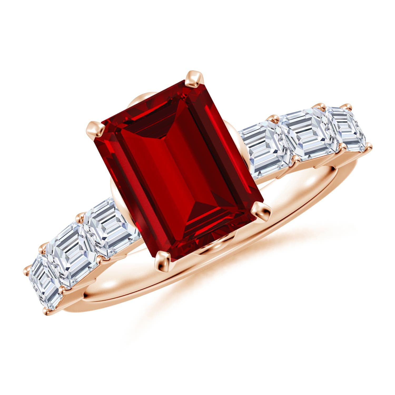 ANGARA Emerald-Cut Lab Grown 3 Ct Ruby Engagement Ring with Diamond ...