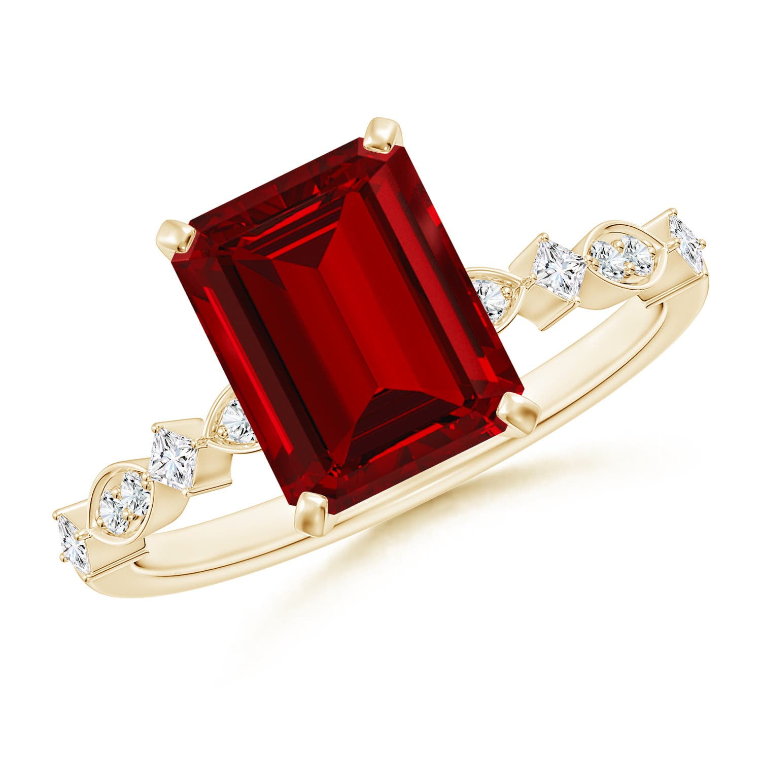 ANGARA Emerald-Cut Lab Grown 3 Ct Ruby Engagement Ring with Marquise ...