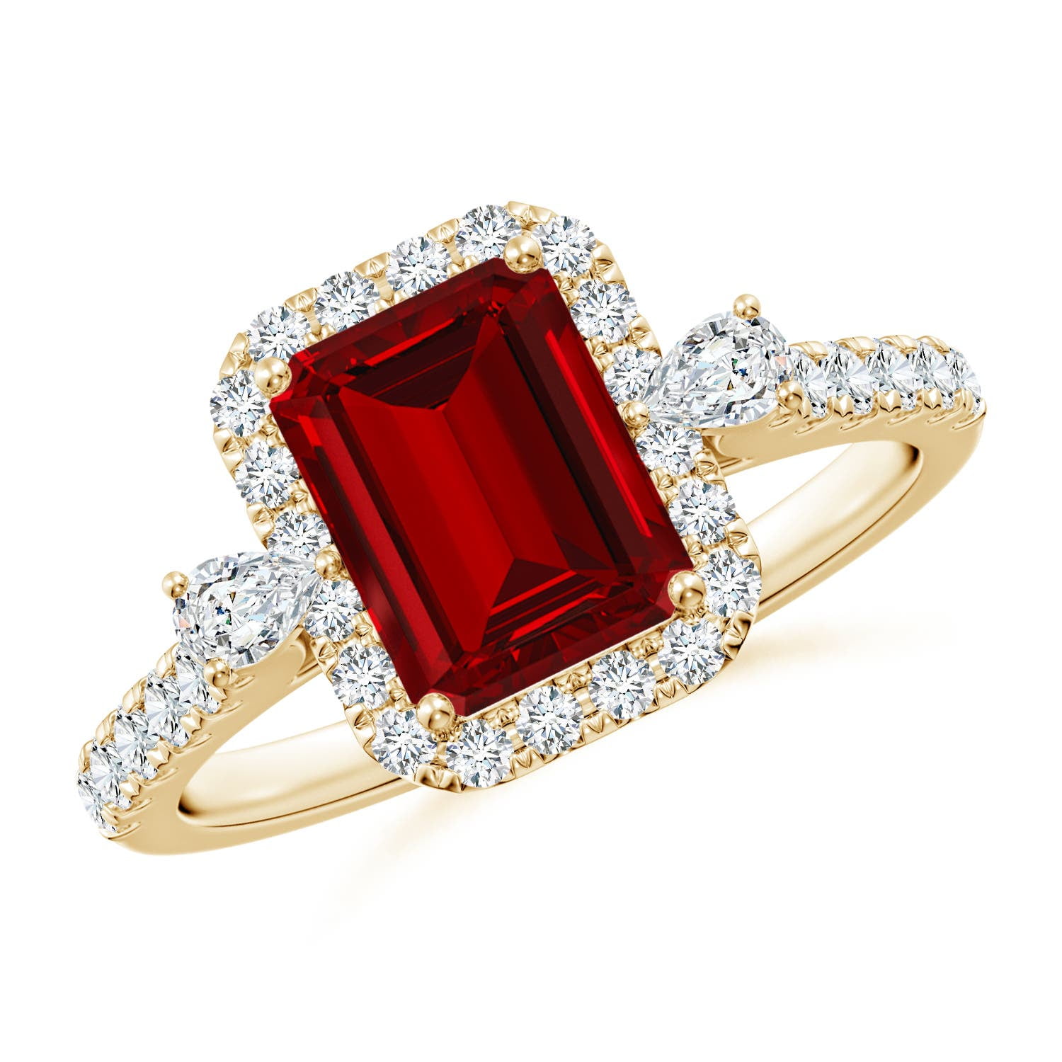 ANGARA Emerald-Cut Lab Grown 1.6 Ct Ruby Halo Side Stone Engagement ...