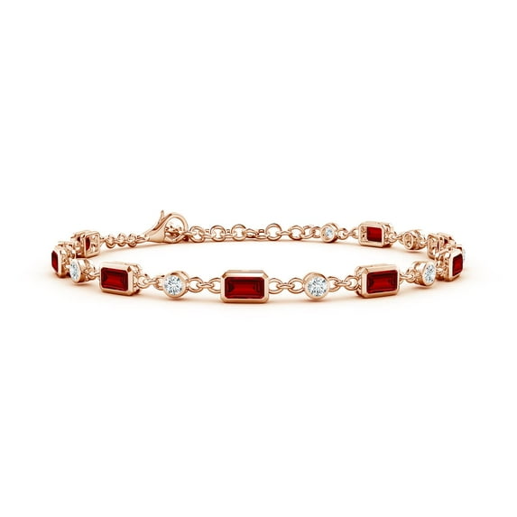 ANGARA Emerald-Cut Lab Grown 2.8 Ct Ruby and Diamond Station Bracelet ...