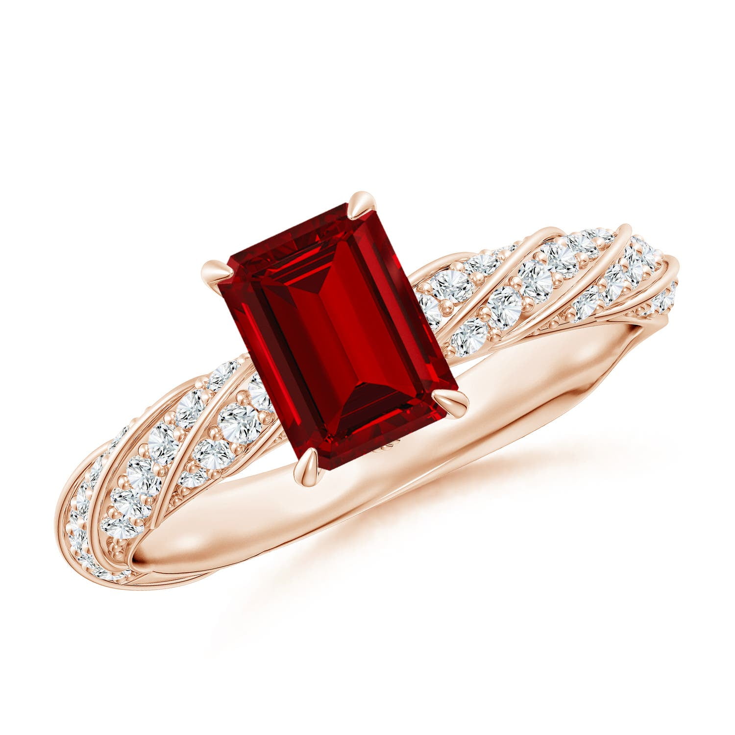 ANGARA Emerald-Cut Lab Grown 1 Ct Ruby Twisted Rope Shank Engagement ...