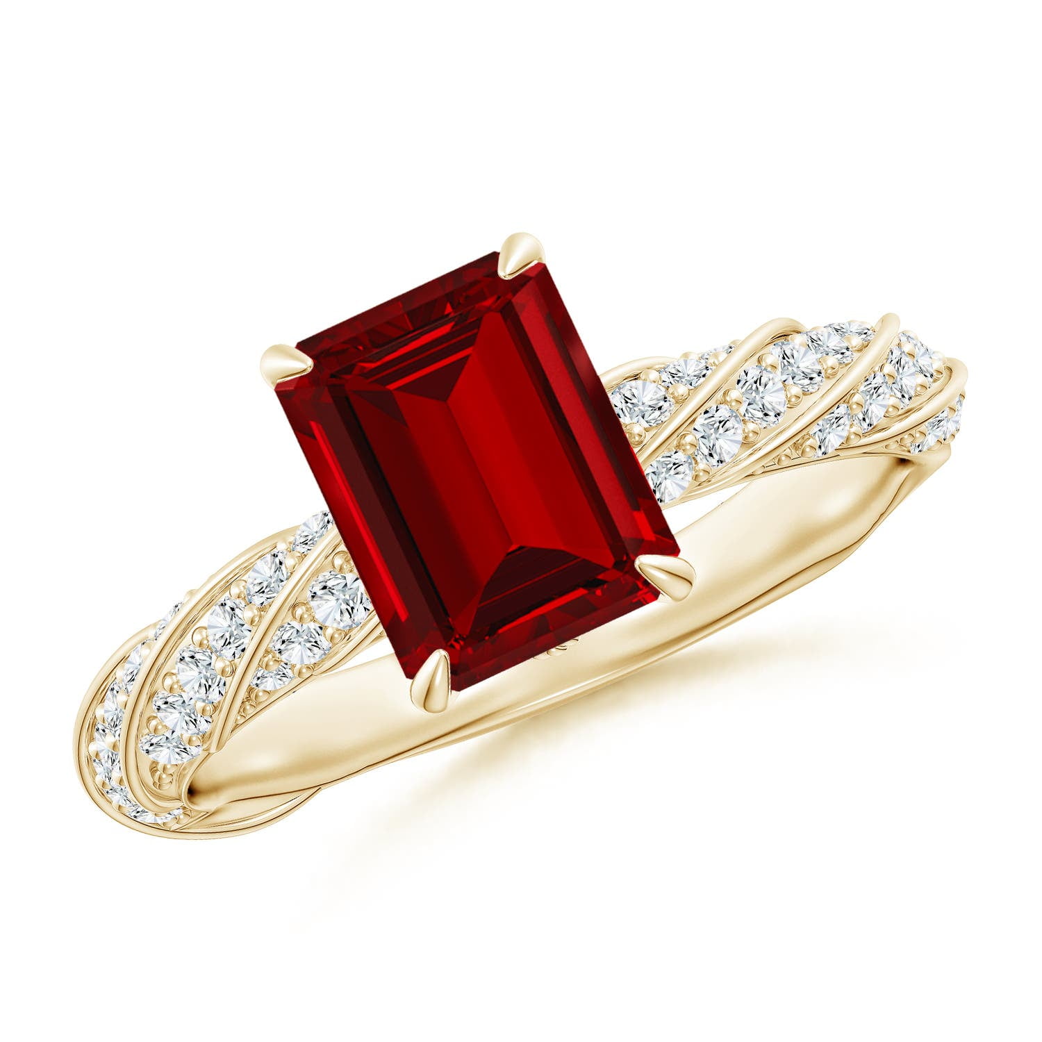 ANGARA Emerald-Cut Lab Grown 1.6 Ct Ruby Twisted Rope Shank Engagement ...