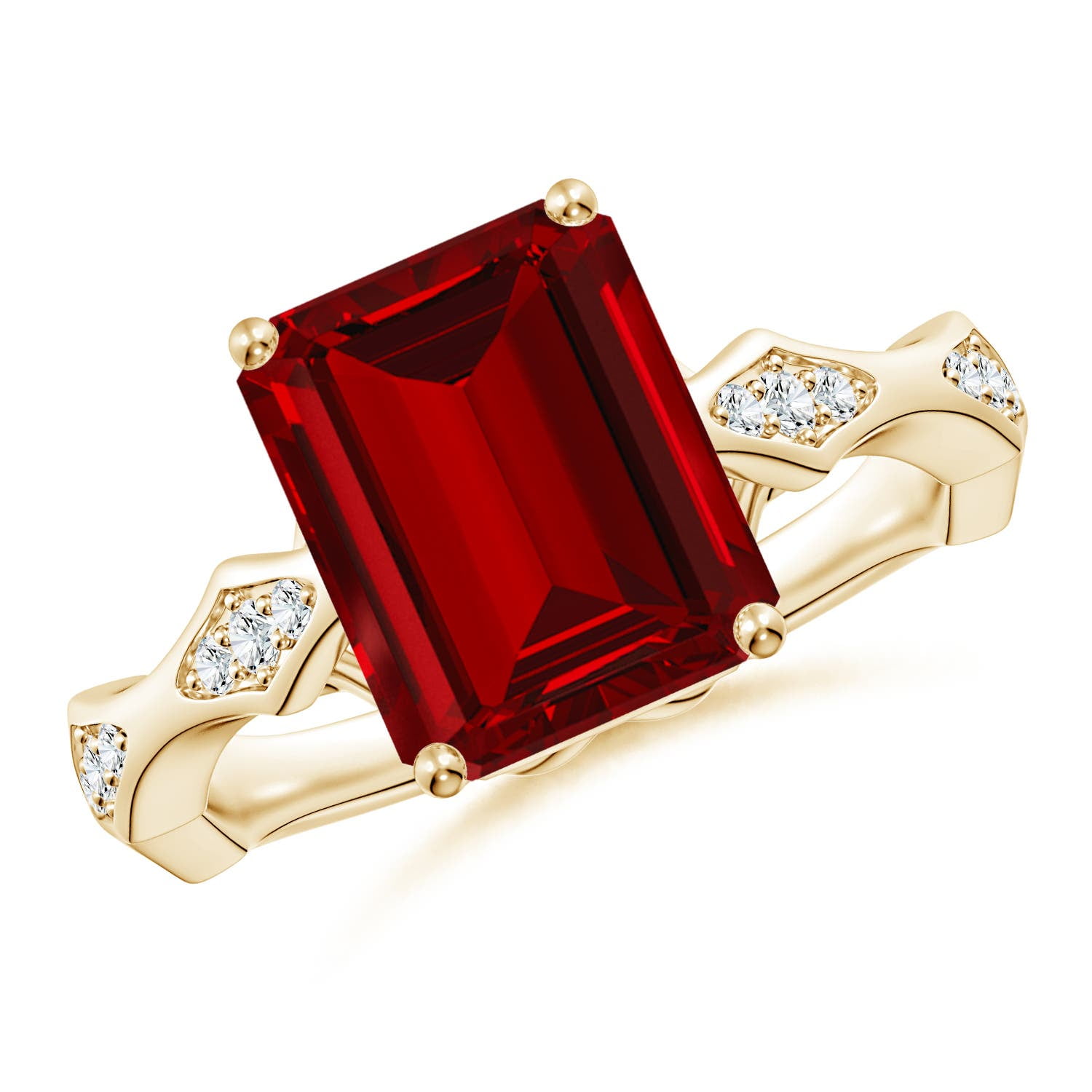 ANGARA Emerald-Cut Lab Grown 4 Ct Ruby Wavy Shank Engagement Ring with ...