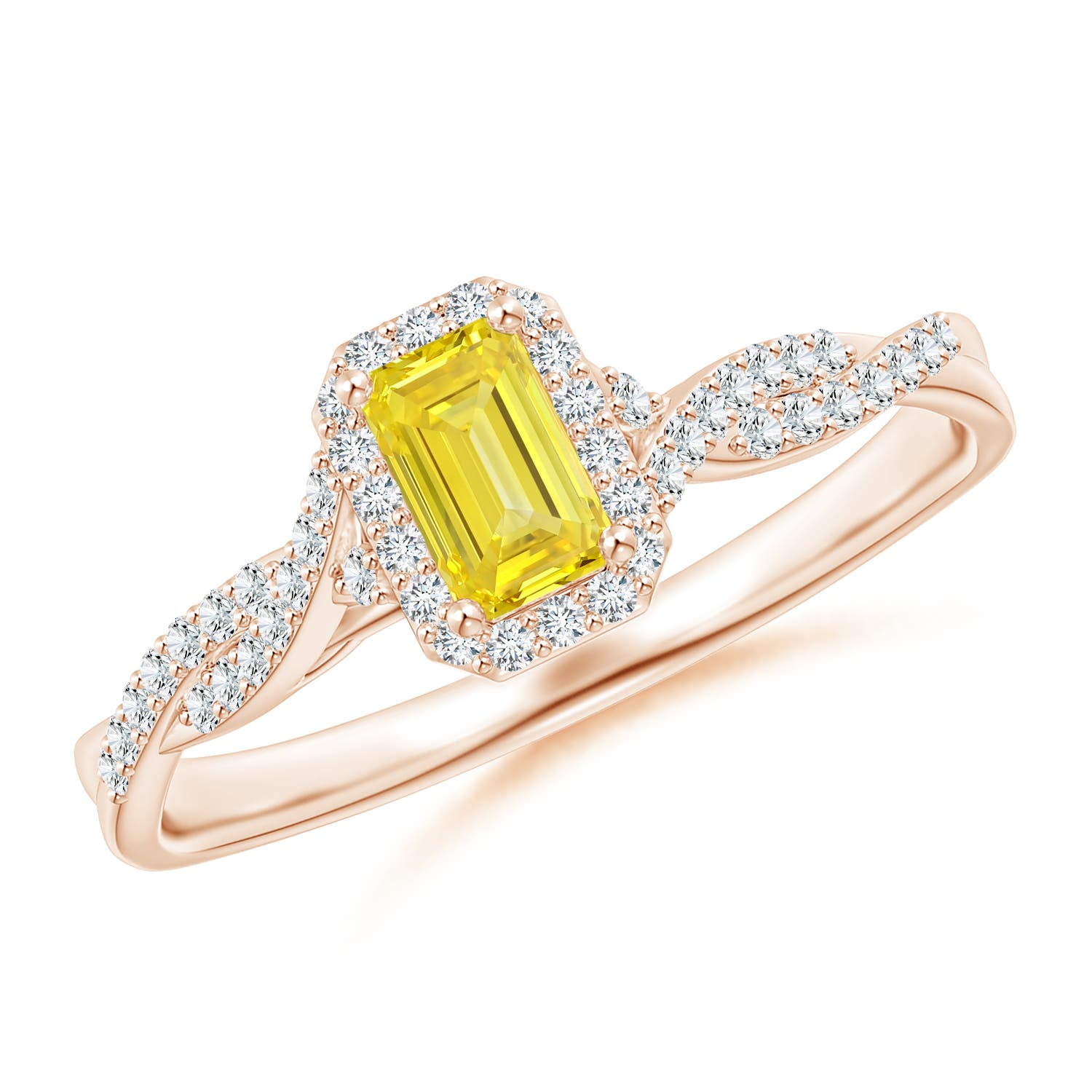 ANGARA Lab Grown Yellow Diamond Halo Twisted Shank Ring for Women in ...