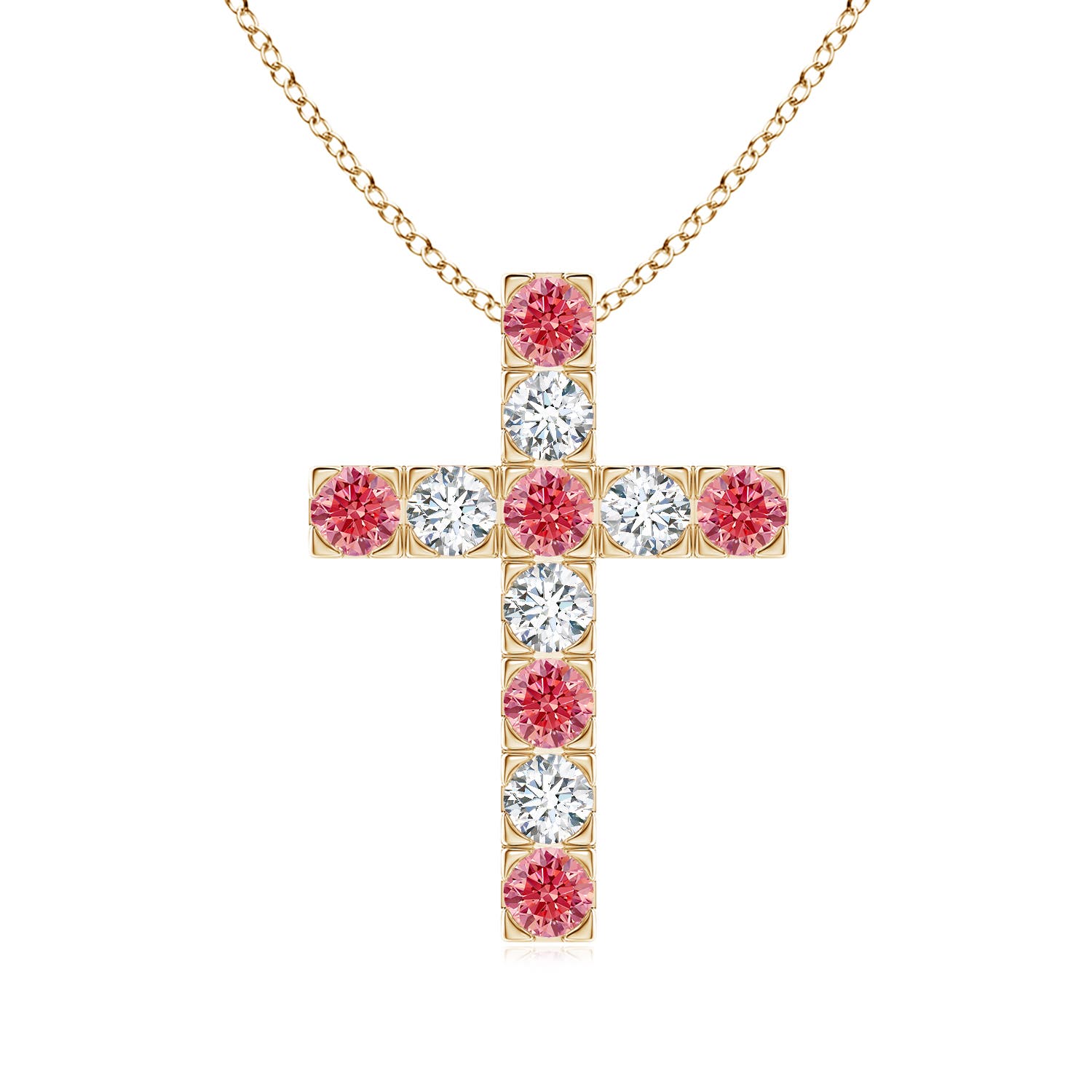 ANGARA Flat Prong-Set Lab Grown Pink & White Diamond Cross Pendant for ...