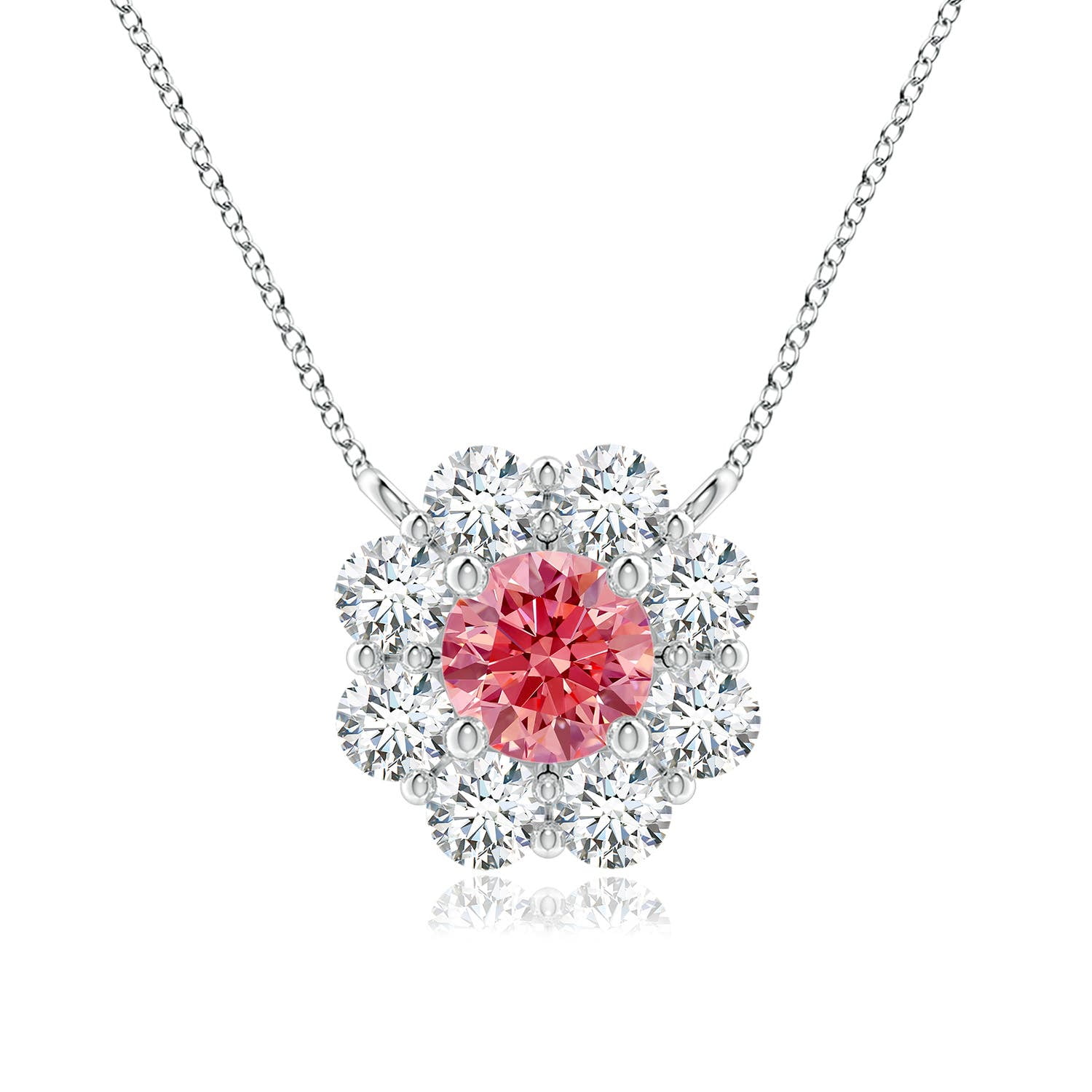 ANGARA Floral Cluster Lab Grown Pink Diamond Necklace for Women in 14K ...