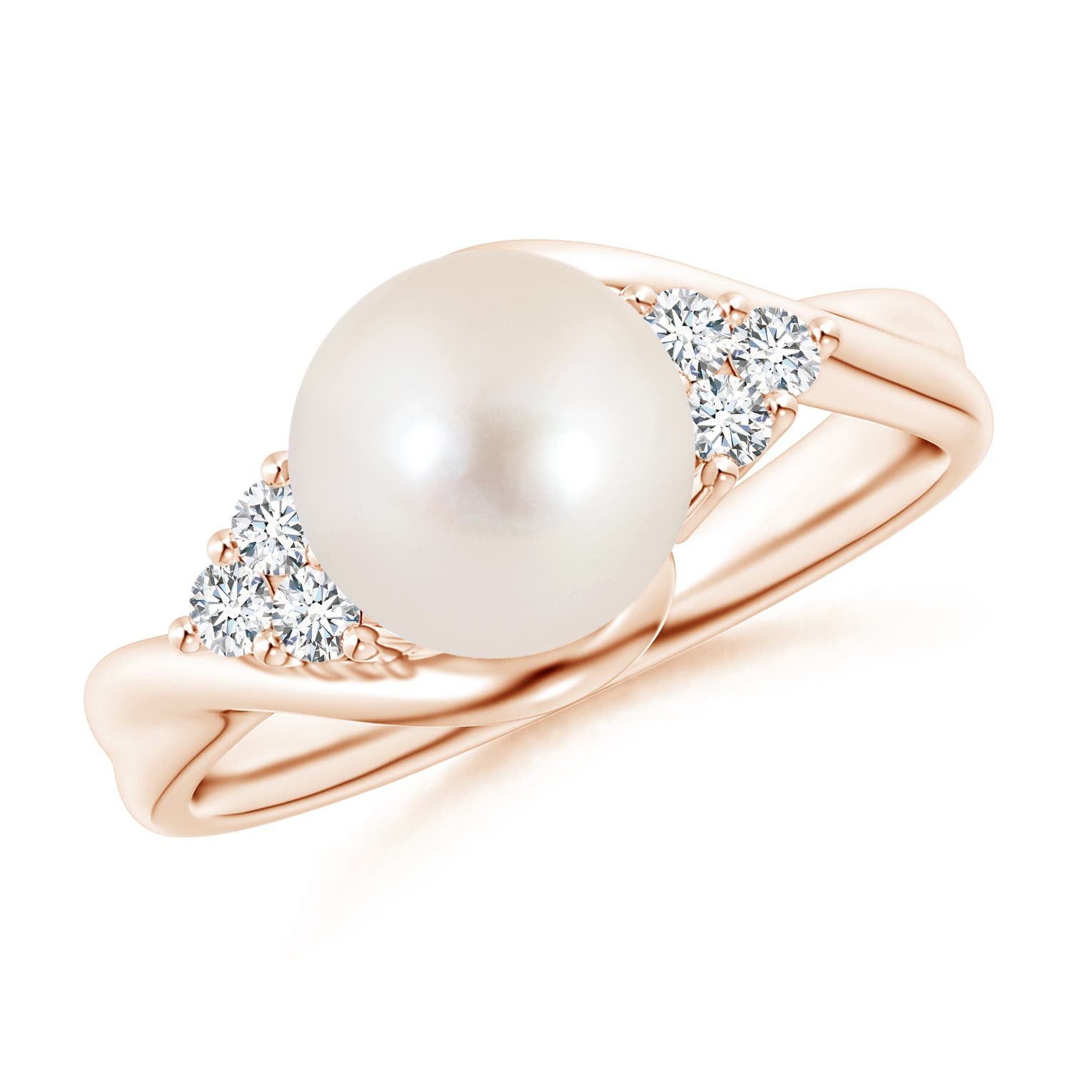 ANGARA Freshwater Cultured Pearl Bypass Ring with Diamond Trio in 14K ...
