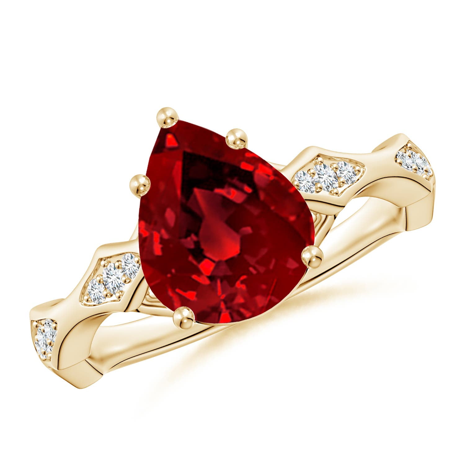 ANGARA Inverted Pear Lab Grown 2.7 Ct Ruby Wavy Shank Engagement Ring ...