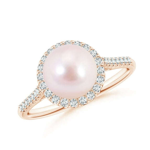 ANGARA Japanese Akoya Cultured Pearl Diamond Halo Ring in 14K Rose Gold ...