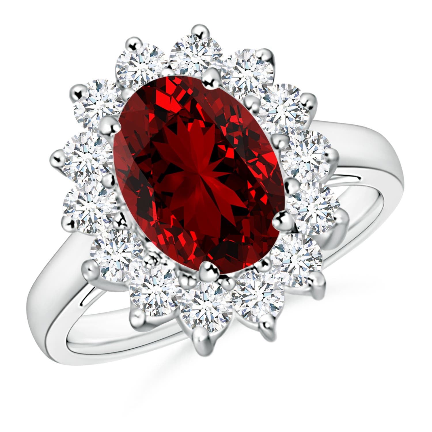 Angara Lab Grown Ruby Ring with Lab Diamond Halo in 14K White Gold for ...