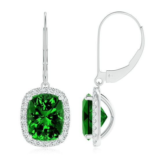 ANGARA Lab Grown 3.5 Ct Cushion Emerald Leverback Earrings with Lab ...