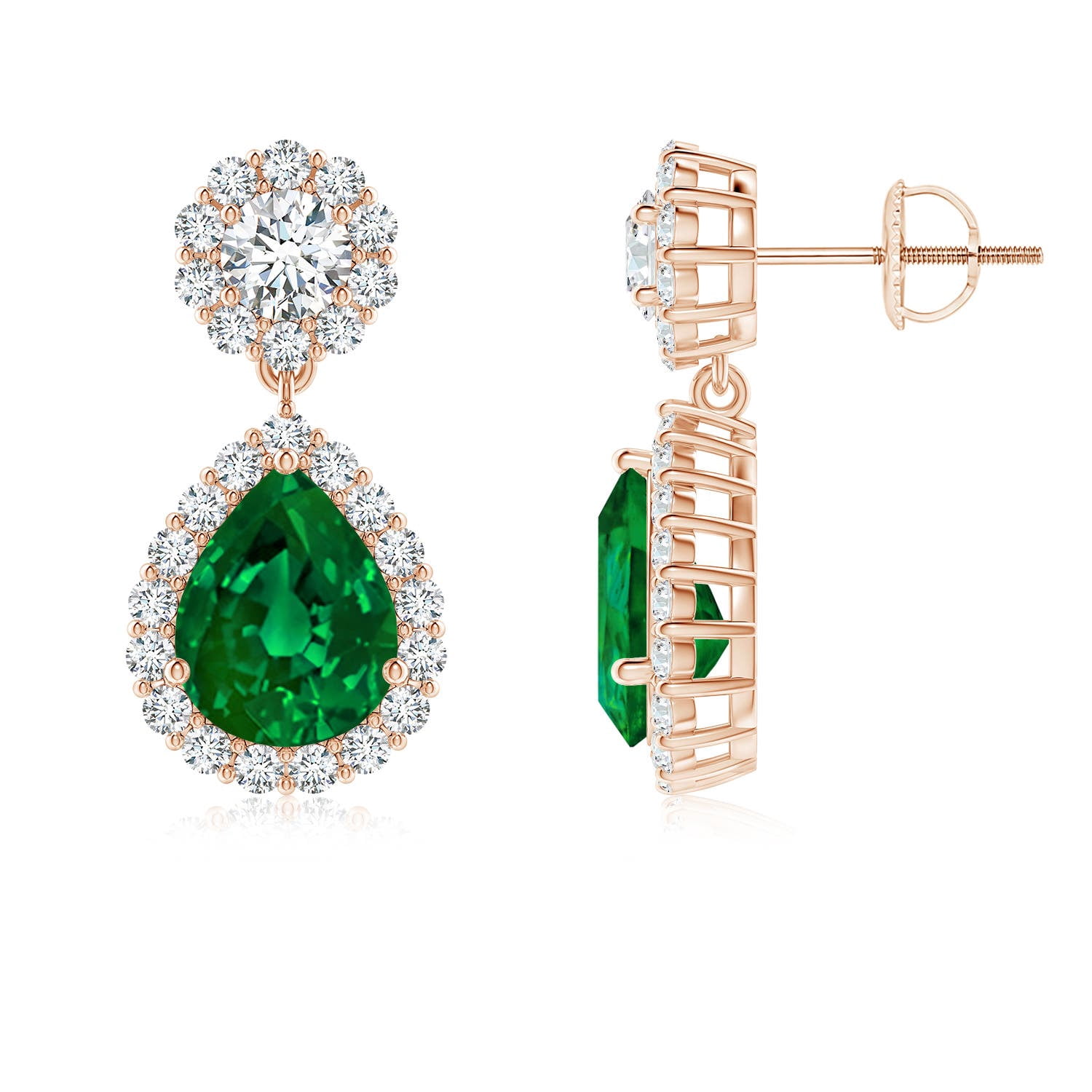 ANGARA Lab Grown 3 Ct Pear Emerald and Diamond Halo Drop Earrings for ...