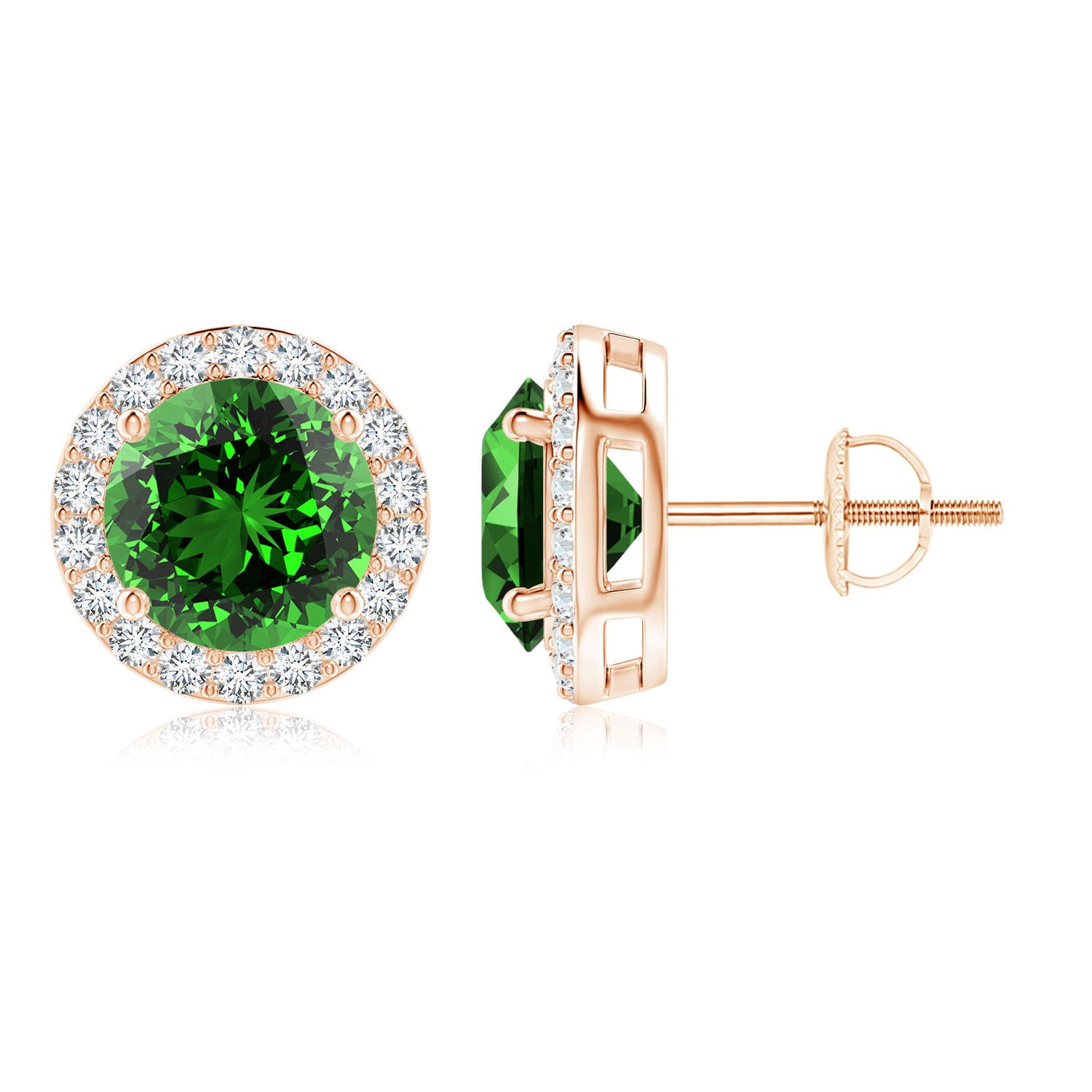 ANGARA Lab Grown 5 Ct Vintage-Inspired Round Emerald Halo Stud Earrings ...