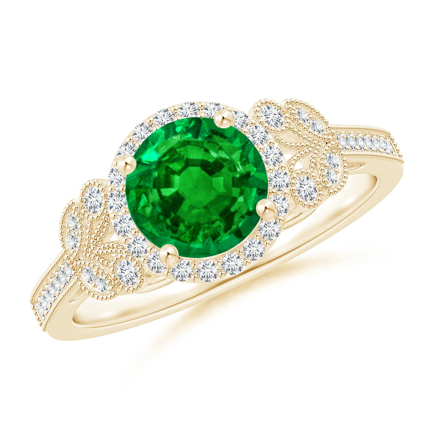 ANGARA Lab Grown 1.2 Ct Aeon Emerald Leaf & Vine Engagement Ring with ...