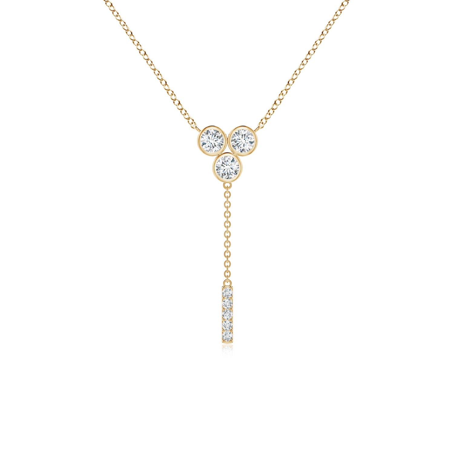 ANGARA Lab Grown Bezel-Set Trio Diamond Lariat Necklace for Women in 14K Yellow Gold (Size-3.4mm ...