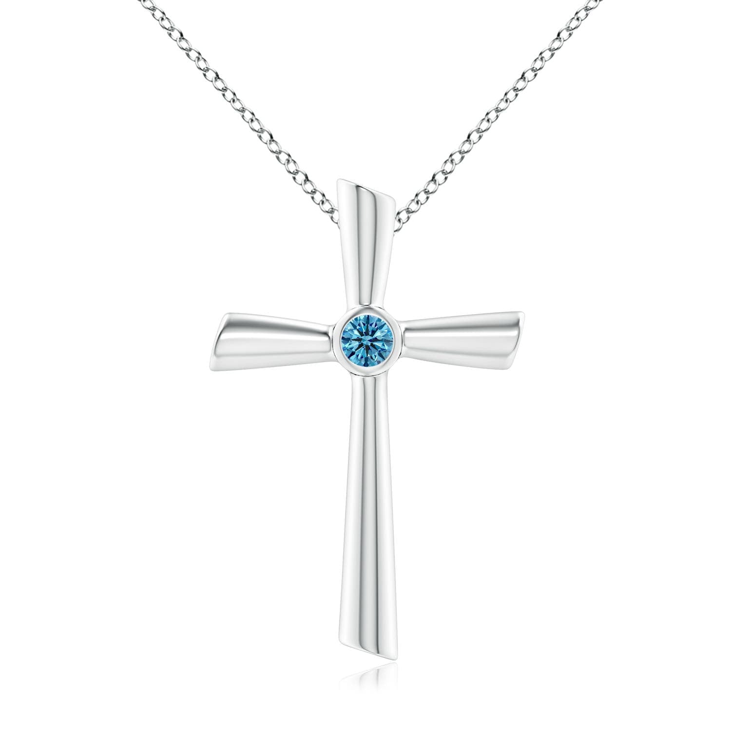 ANGARA Lab Grown Blue Diamond Cross Pendant for Women in 14K White Gold ...