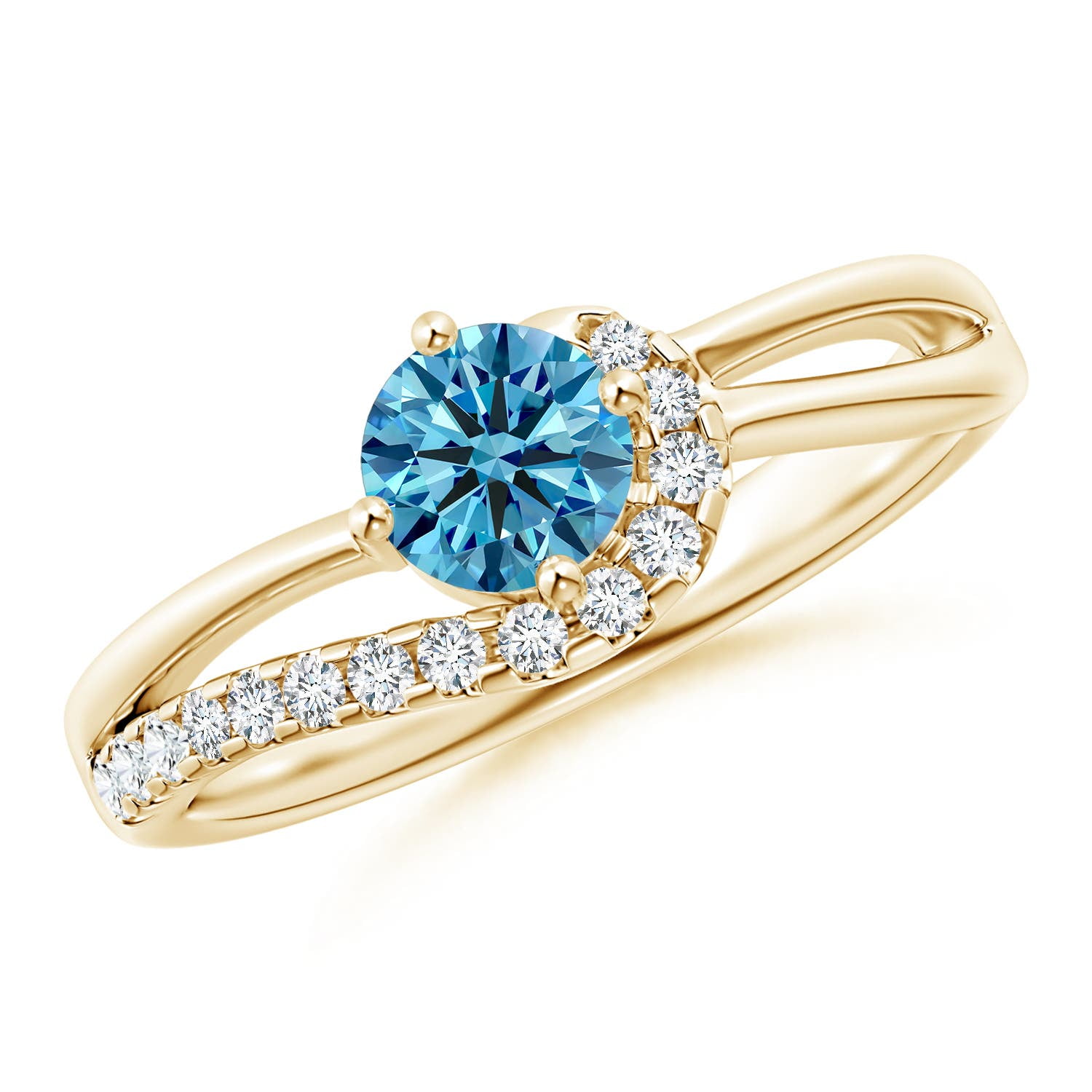 ANGARA Lab Grown Blue Diamond Swirl Promise Ring for Women in 14K Yellow Gold (Size-5.1mm ...
