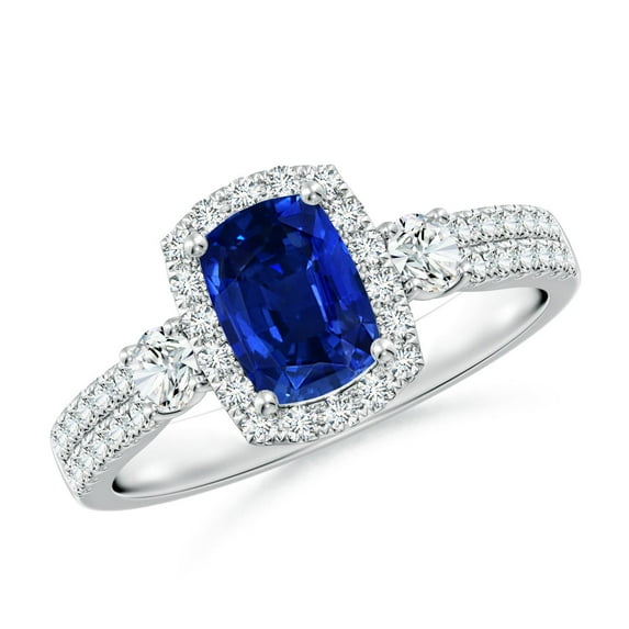 ANGARA Lab Grown Blue Sapphire Double Shank Engagement Ring for Women ...