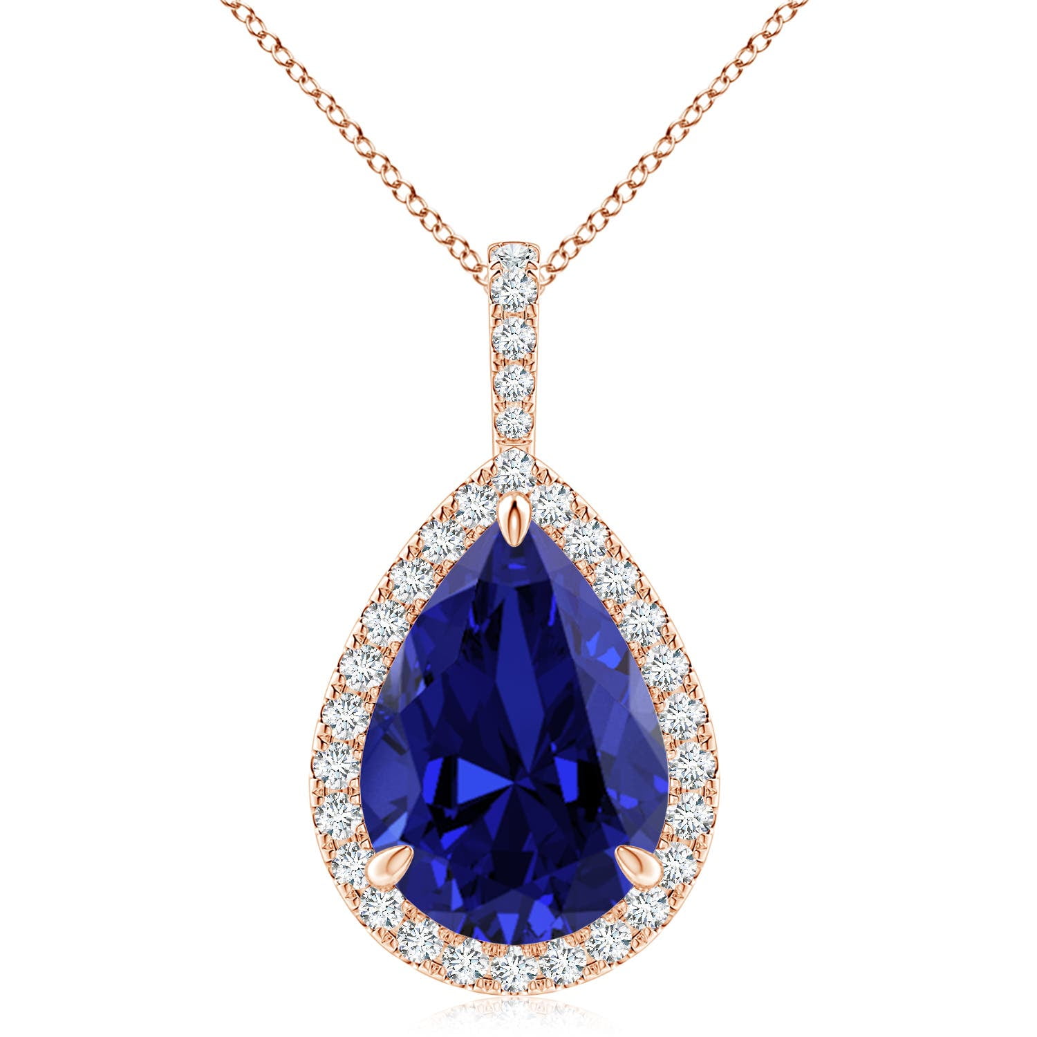 ANGARA Lab Grown 6.5 Ct Blue Sapphire Teardrop Pendant with Lab Diamond ...