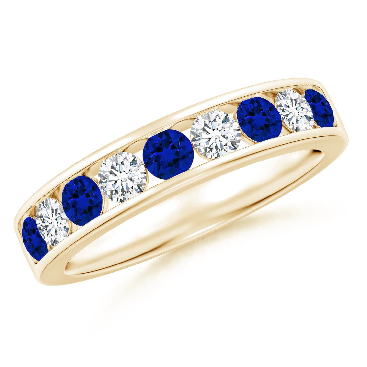 ANGARA Lab Grown Channel Set Blue Sapphire & Diamond Semi Eternity Ring ...