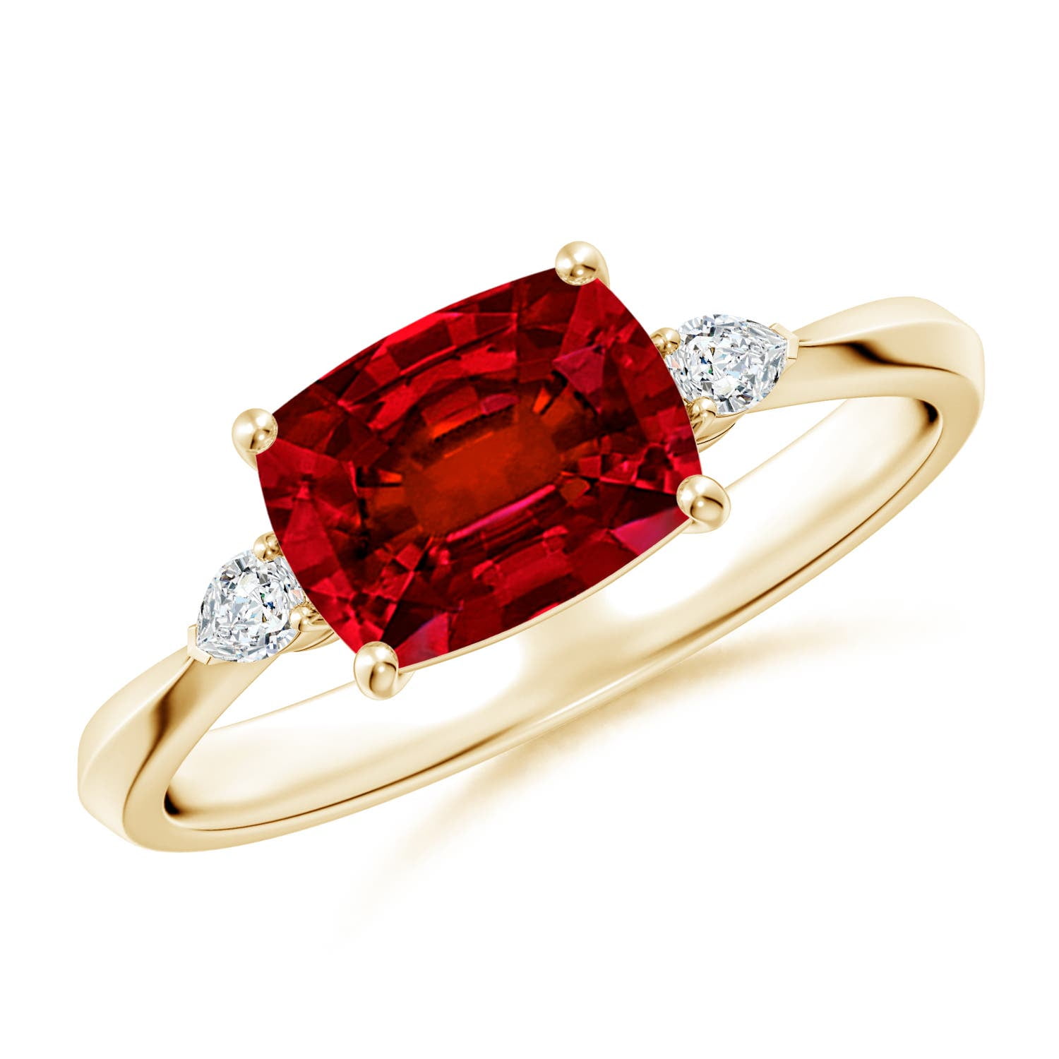 ANGARA Lab Grown East-West Cushion Rectangular Ruby Side Stone ...
