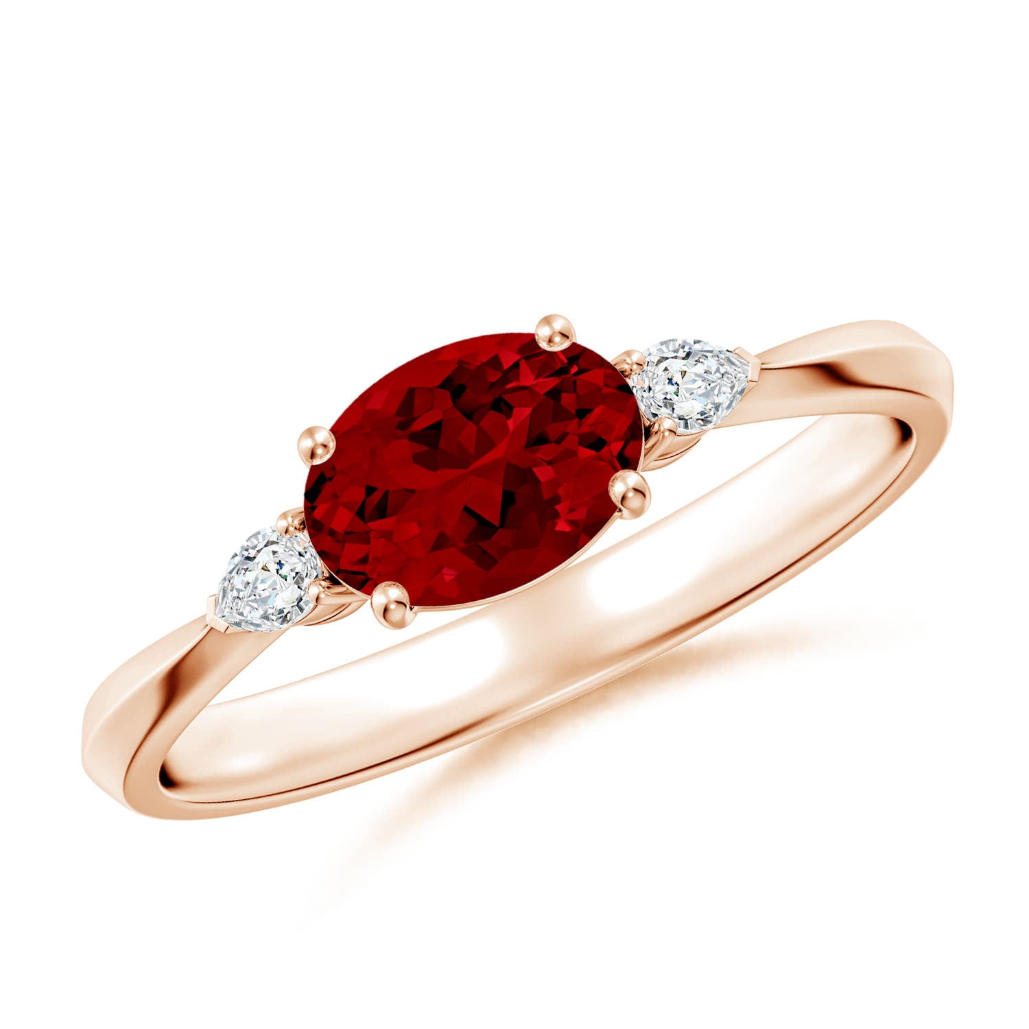 ANGARA Lab Grown 1 Ct Classic East-West Oval Ruby Side Stone Engagement Ring for Women in 14K ...