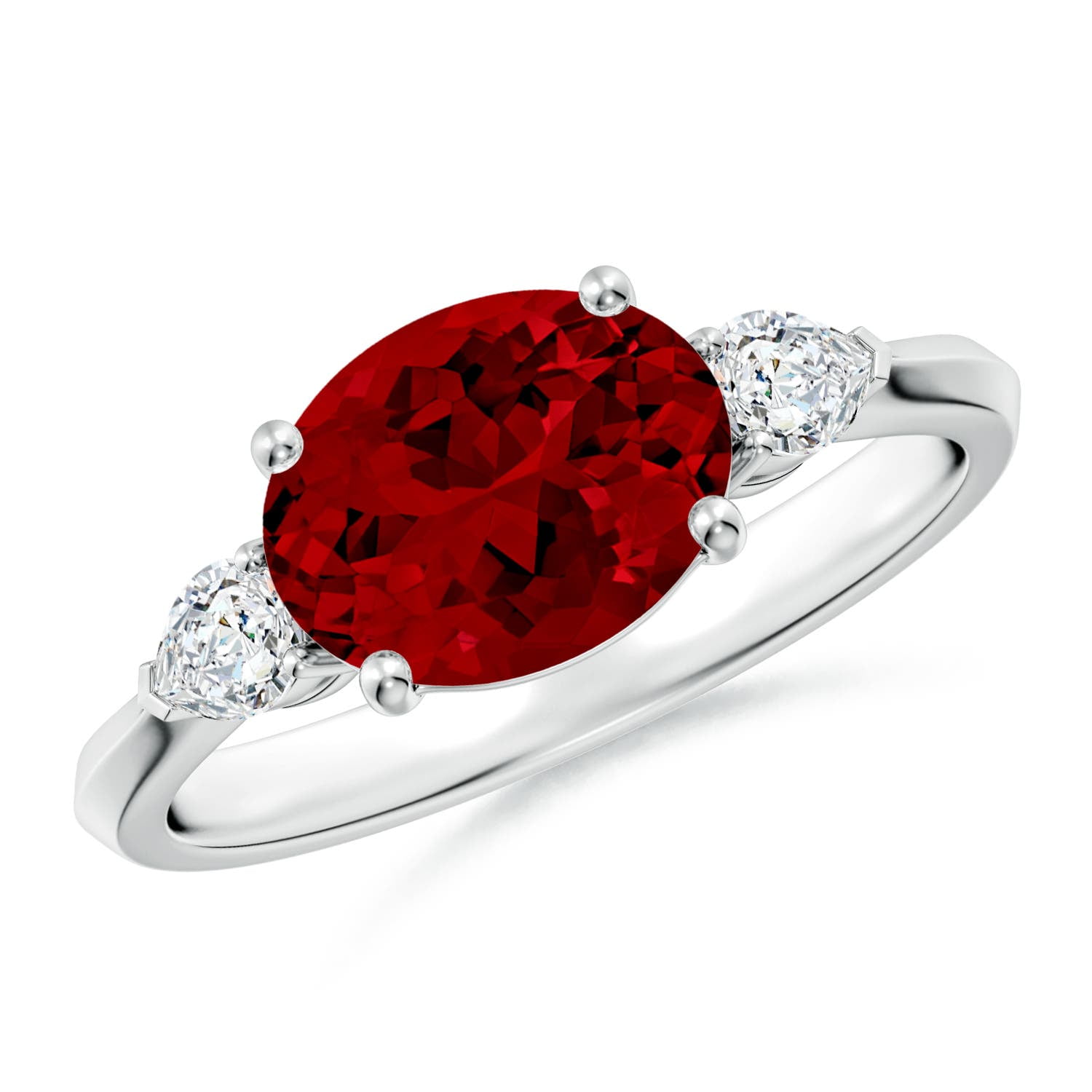 ANGARA Lab Grown 2 Ct Classic East-West Oval Ruby Side Stone Engagement ...
