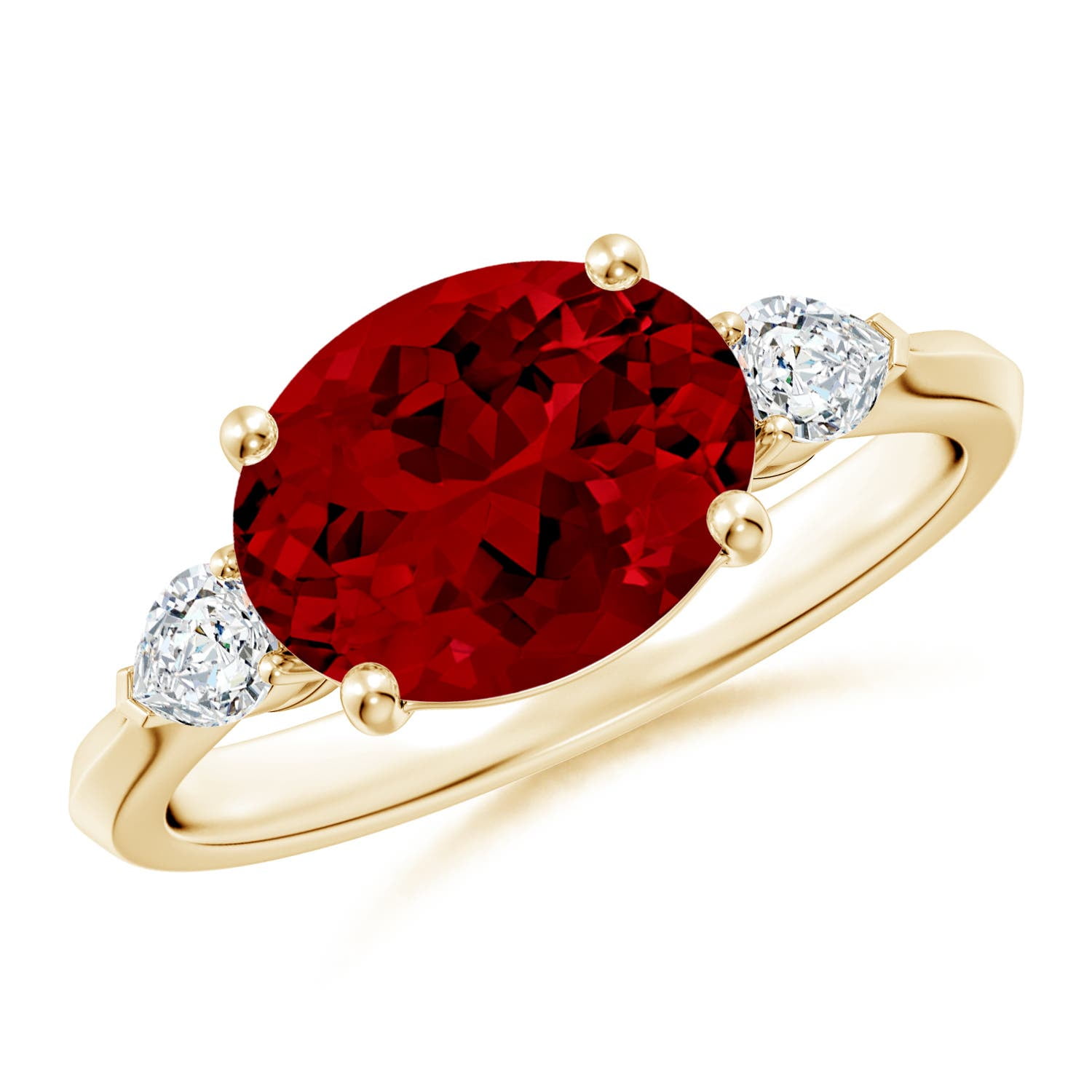 ANGARA Lab Grown 3.3 Ct Classic East-West Oval Ruby Side Stone Engagement Ring for Women in 14K ...