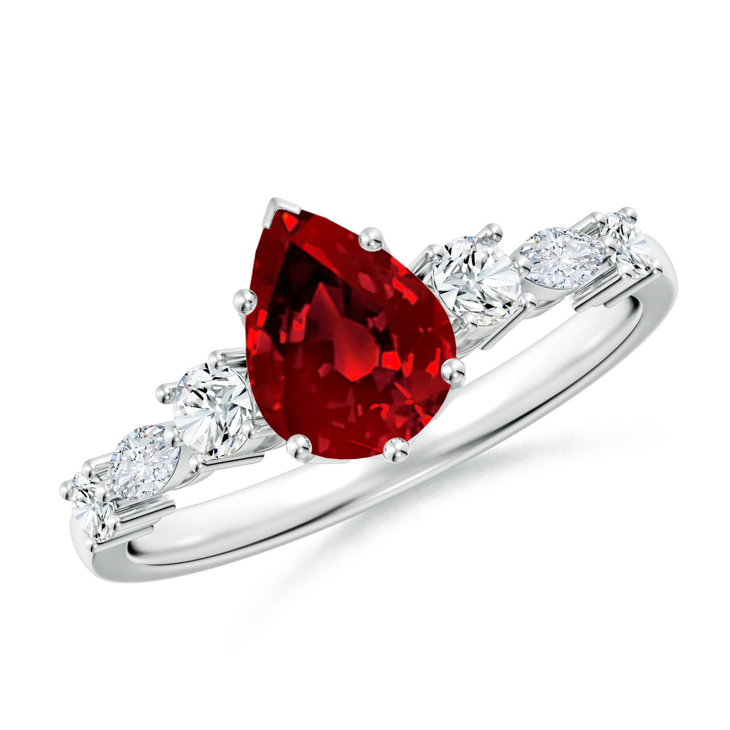 ANGARA Lab Grown 1.15 Ct Classic Pear Ruby Side Stone Engagement Ring ...