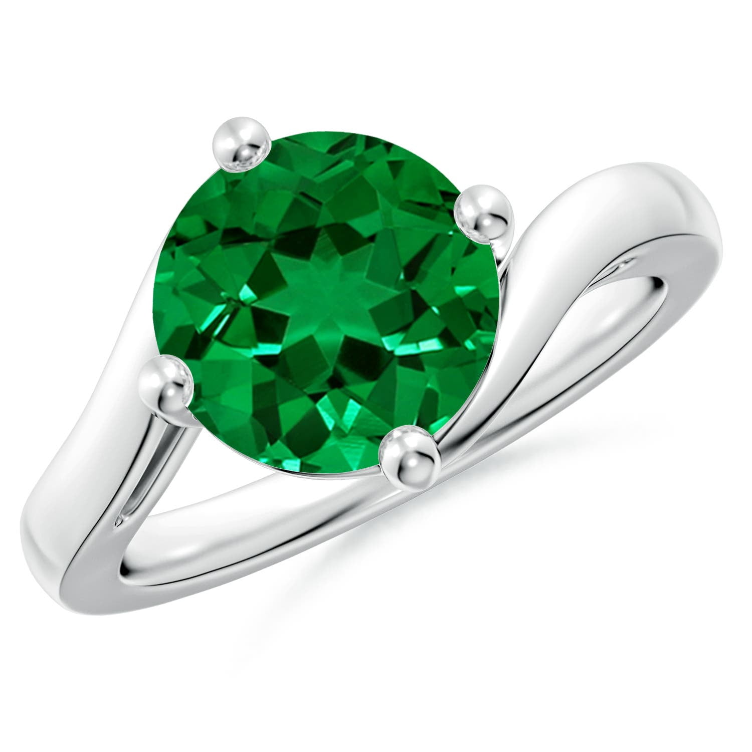 ANGARA Round Lab Grown 2.5 Ct Emerald Solitaire Bypass Engagement Ring ...