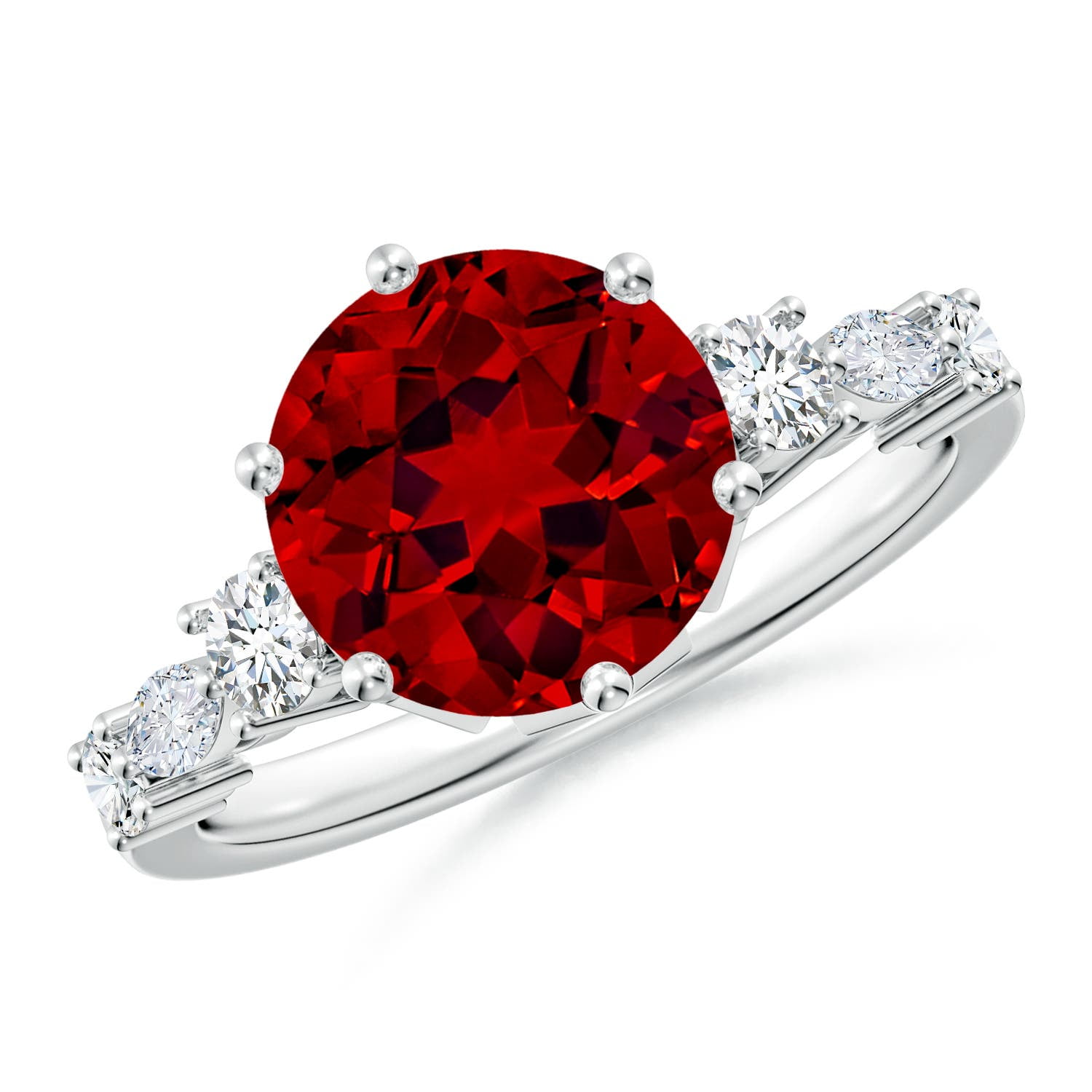 ANGARA Lab-Grown Classic Round Ruby Side Stone Engagement Ring in 14K ...