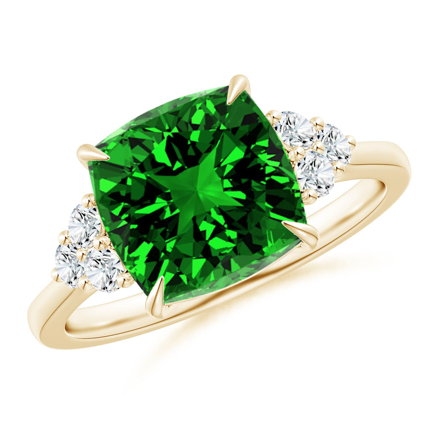 ANGARA Lab Grown 3 Ct Cushion Emerald Engagement Ring with Trio ...