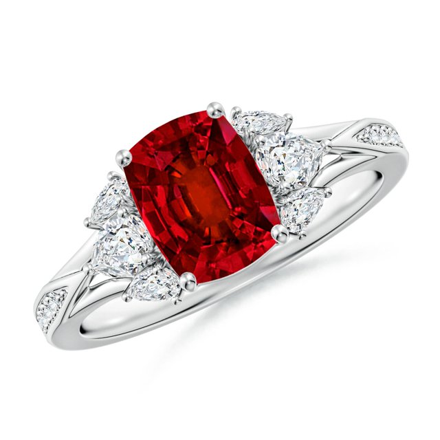 ANGARA Lab Grown Cushion Rectangular Ruby Engagement Ring with Lab Pear ...