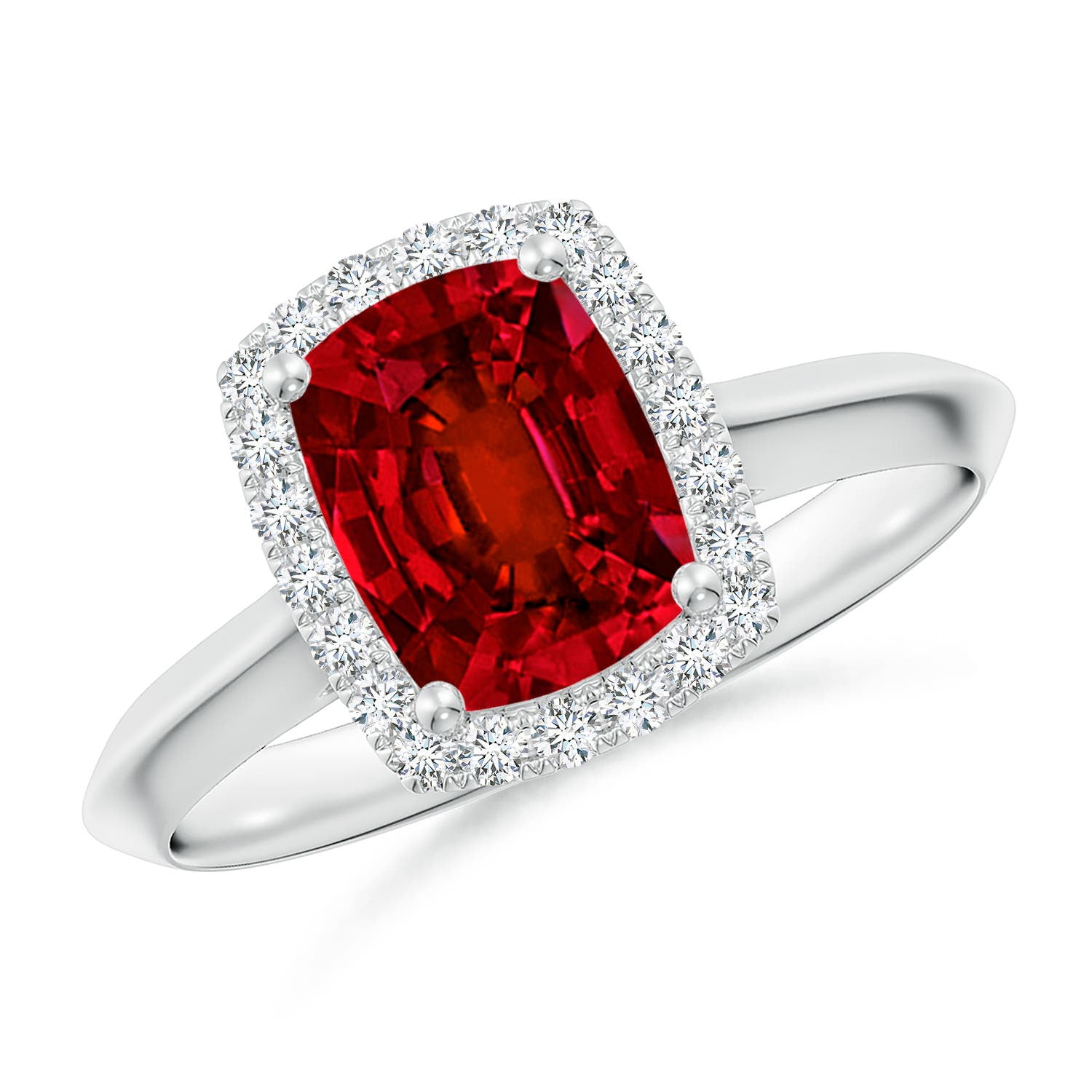 ANGARA Lab Grown Cushion Rectangular Ruby Halo Engagement Ring in 14K ...