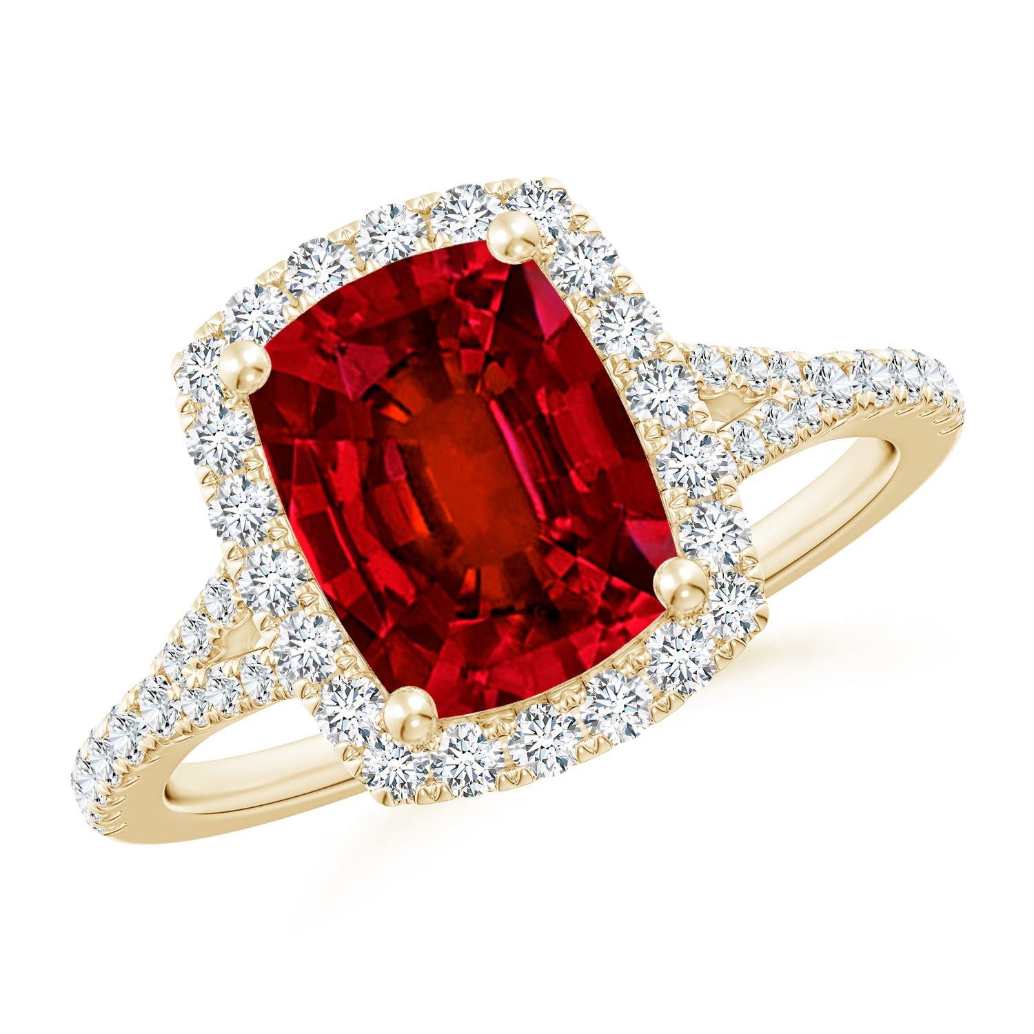 ANGARA Lab Grown Cushion Rectangular Ruby Halo Split Shank Engagement ...