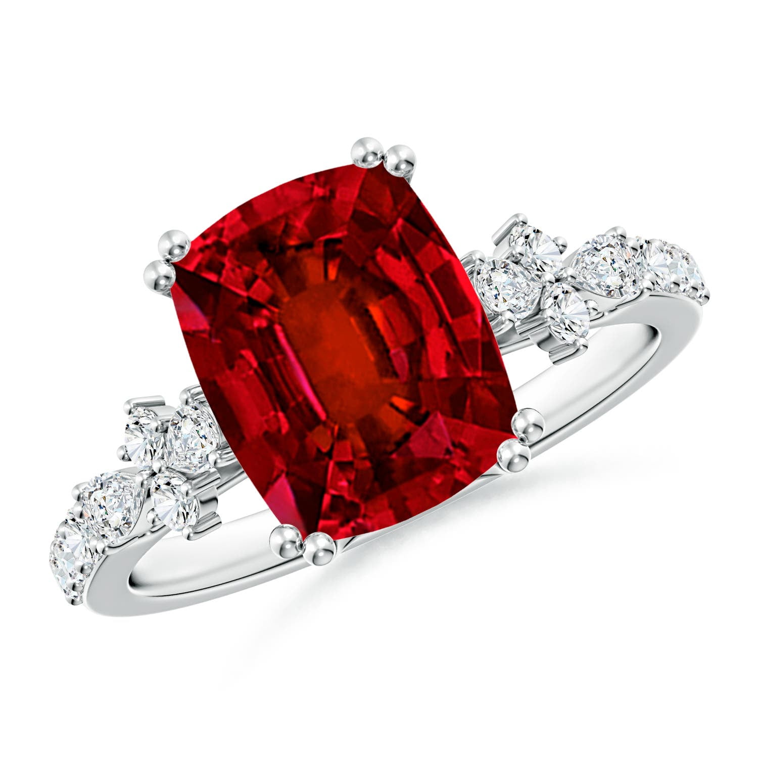 ANGARA Lab Grown Cushion Rectangular Ruby Side Stone Engagement Ring ...