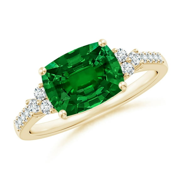 ANGARA Lab Grown East-West Cushion Rectangular Emerald Engagement Ring ...