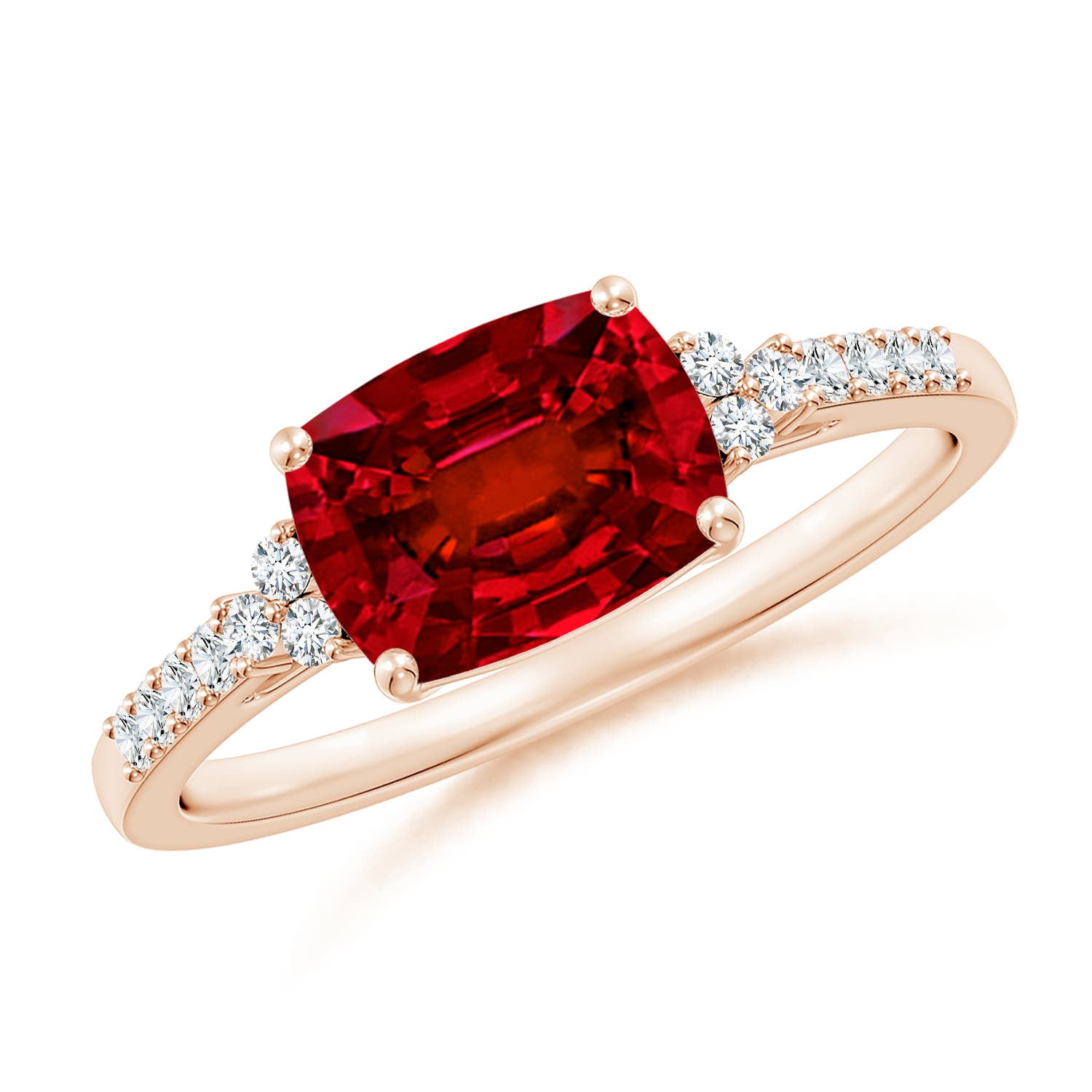 ANGARA Lab Grown East-West Cushion Rectangular Ruby Side Stone ...