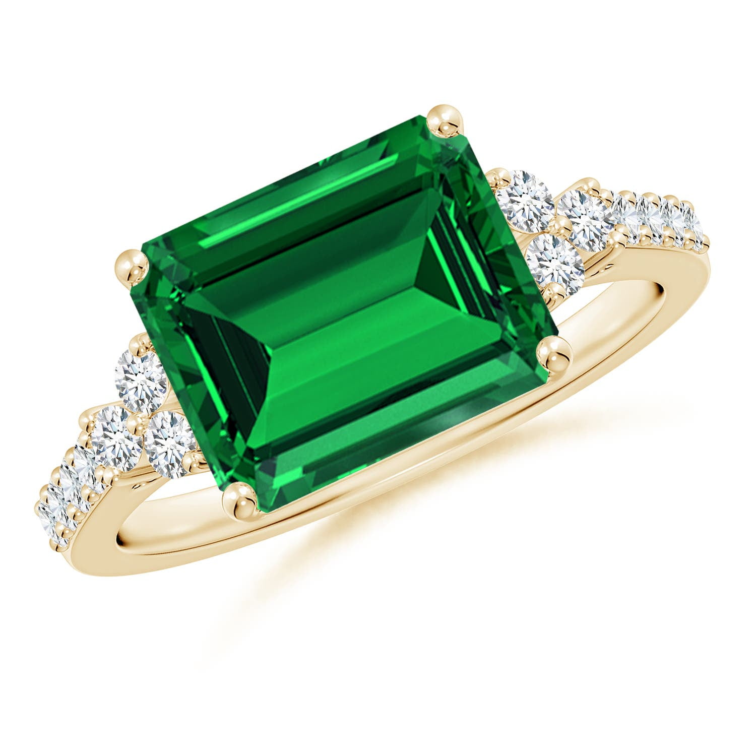 ANGARA Lab Grown 2.85 Ct Emerald-Cut Emerald Side Stone Engagement Ring ...