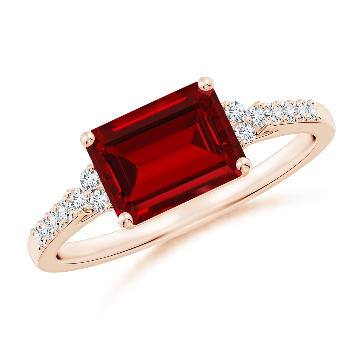 ANGARA Lab Grown 1.6 Ct Emerald-Cut Ruby Side Stone Engagement Ring for ...