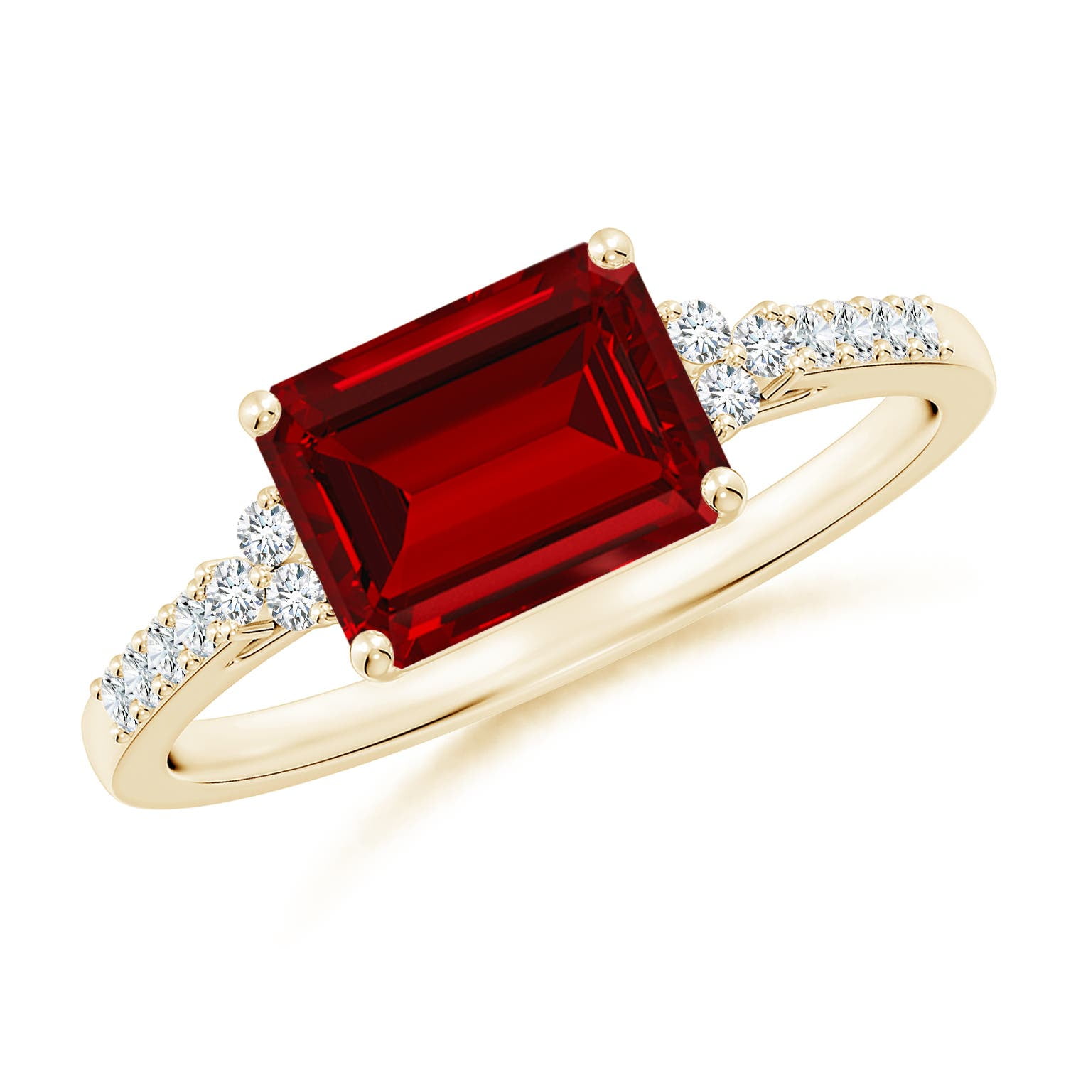ANGARA Lab Grown 1.6 Ct Emerald-Cut Ruby Side Stone Engagement Ring for ...