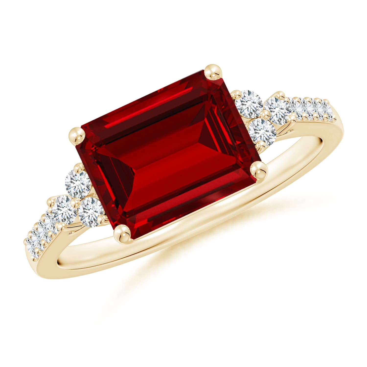 ANGARA Lab Grown 3 Ct Emerald-Cut Ruby Side Stone Engagement Ring for ...
